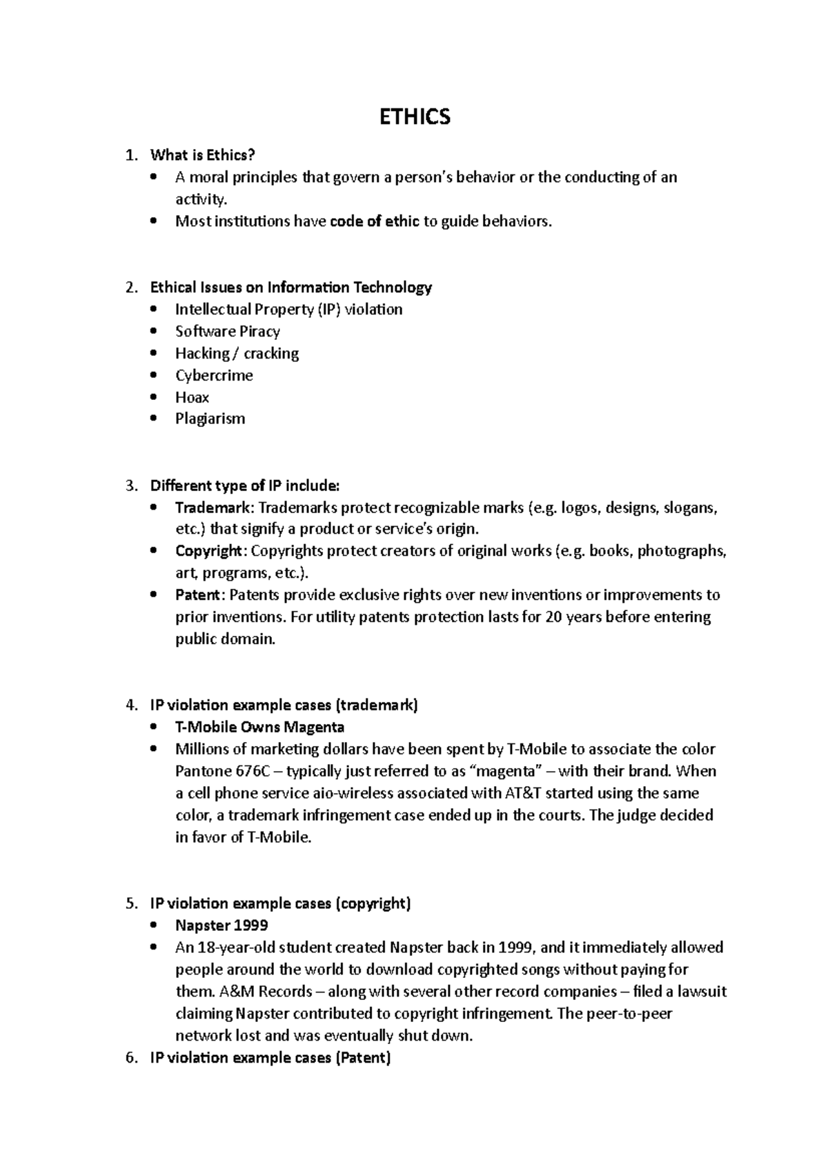 Ethics - Ethical Issues on Information Technology Intellectual Property ...