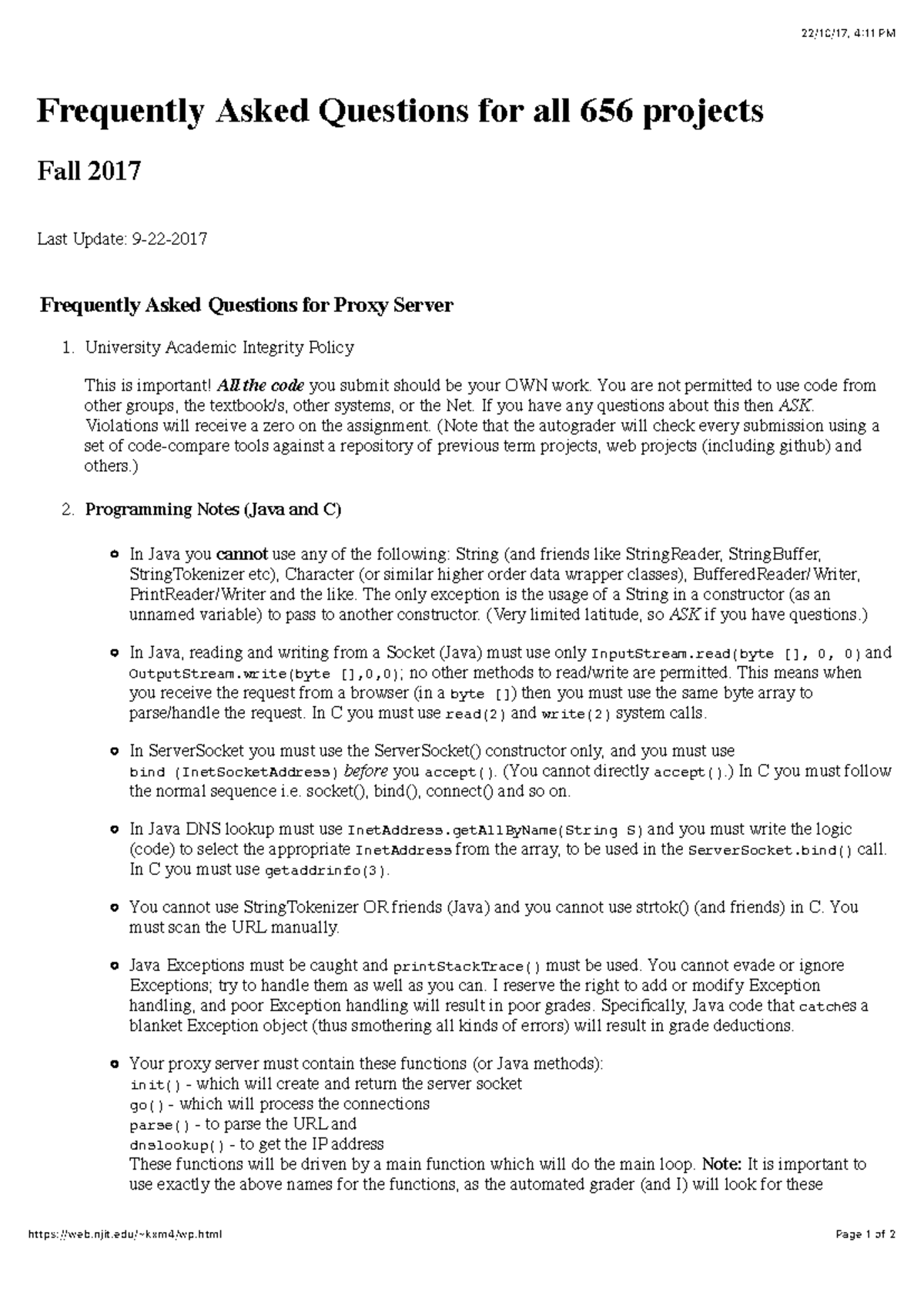 FAQs - FAQs about the first group project - 22/10/17, 4)11 PM web.njit ...