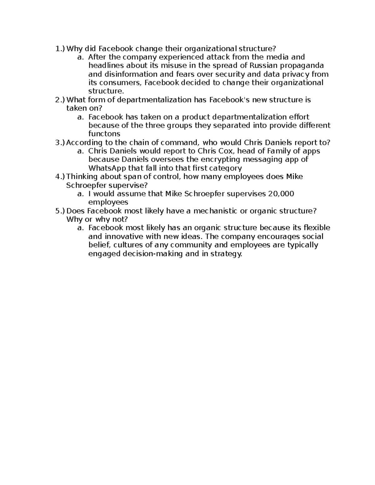 ICE 11 - Organizational Structure - 1.) Why did Facebook change their ...