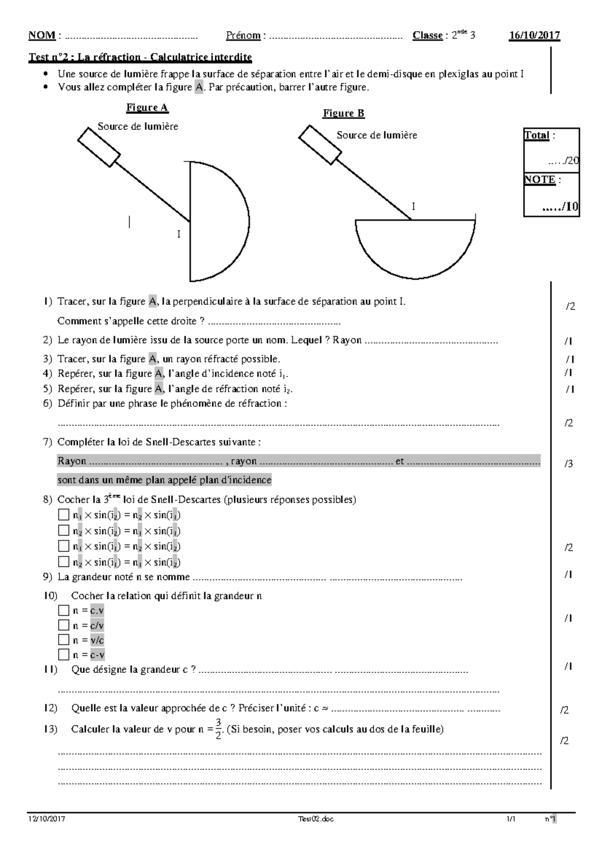 Devoir-3-78 - Cours - 12/10/2017 Test02 1/1 n° NOM : - Studocu