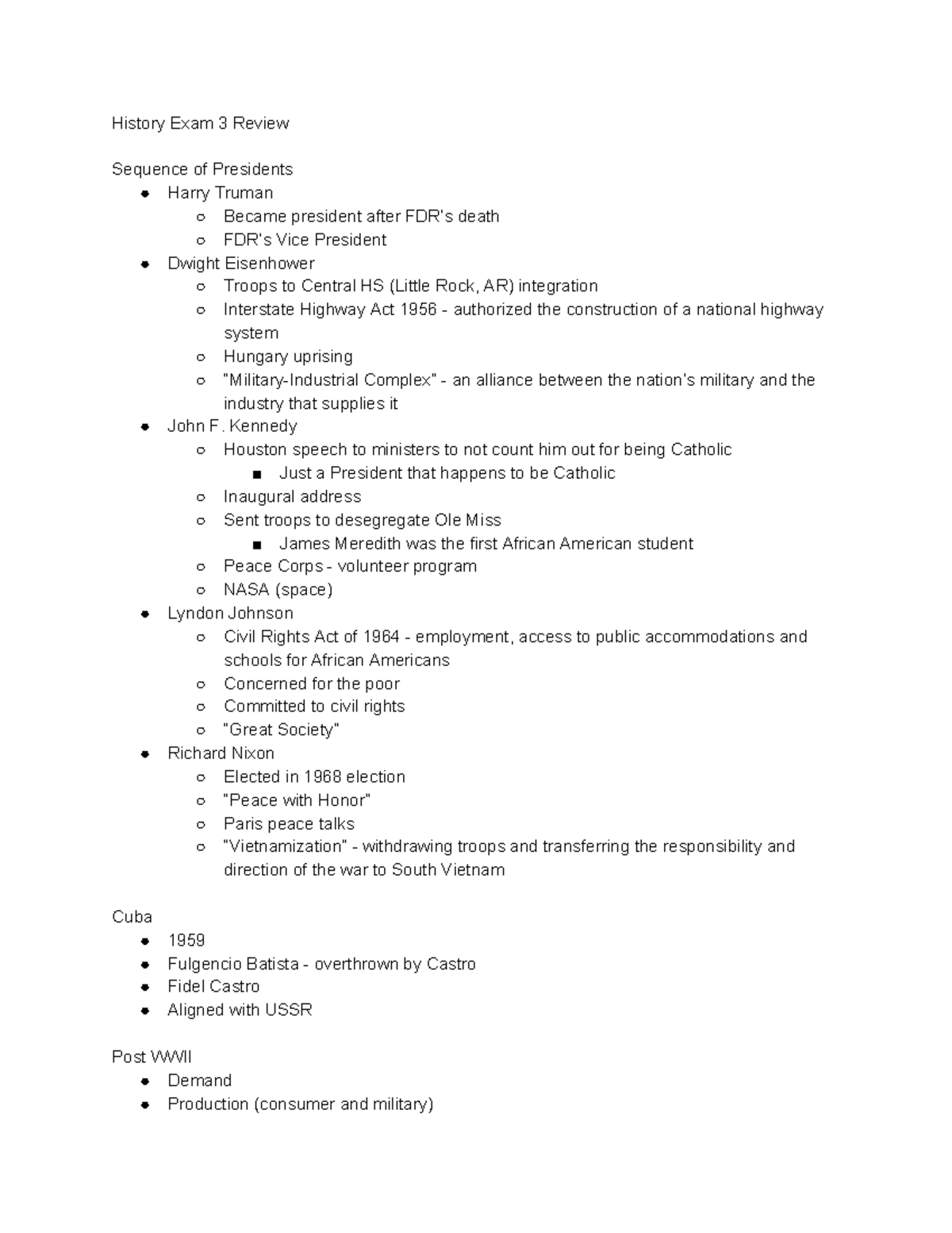 History Exam 3 Review - William Collopy - History Exam 3 Review ...