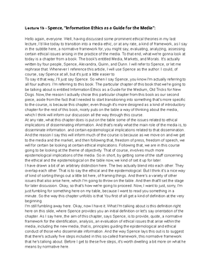 PHIL Lecture 9 - Transcript - Lecture 9 - Roger Silverstone, “Mediapolis or the Space of ...