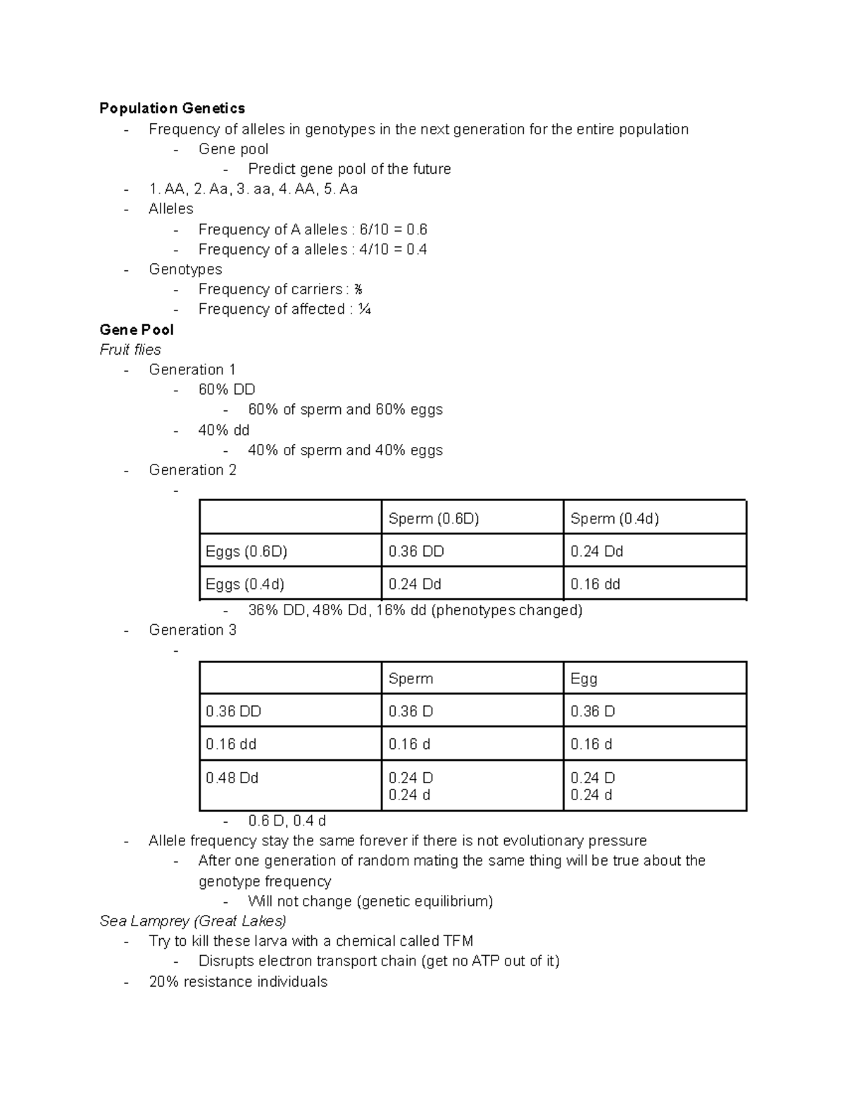 Lecture 12 - Population Genetics - Frequency of alleles in genotypes in ...
