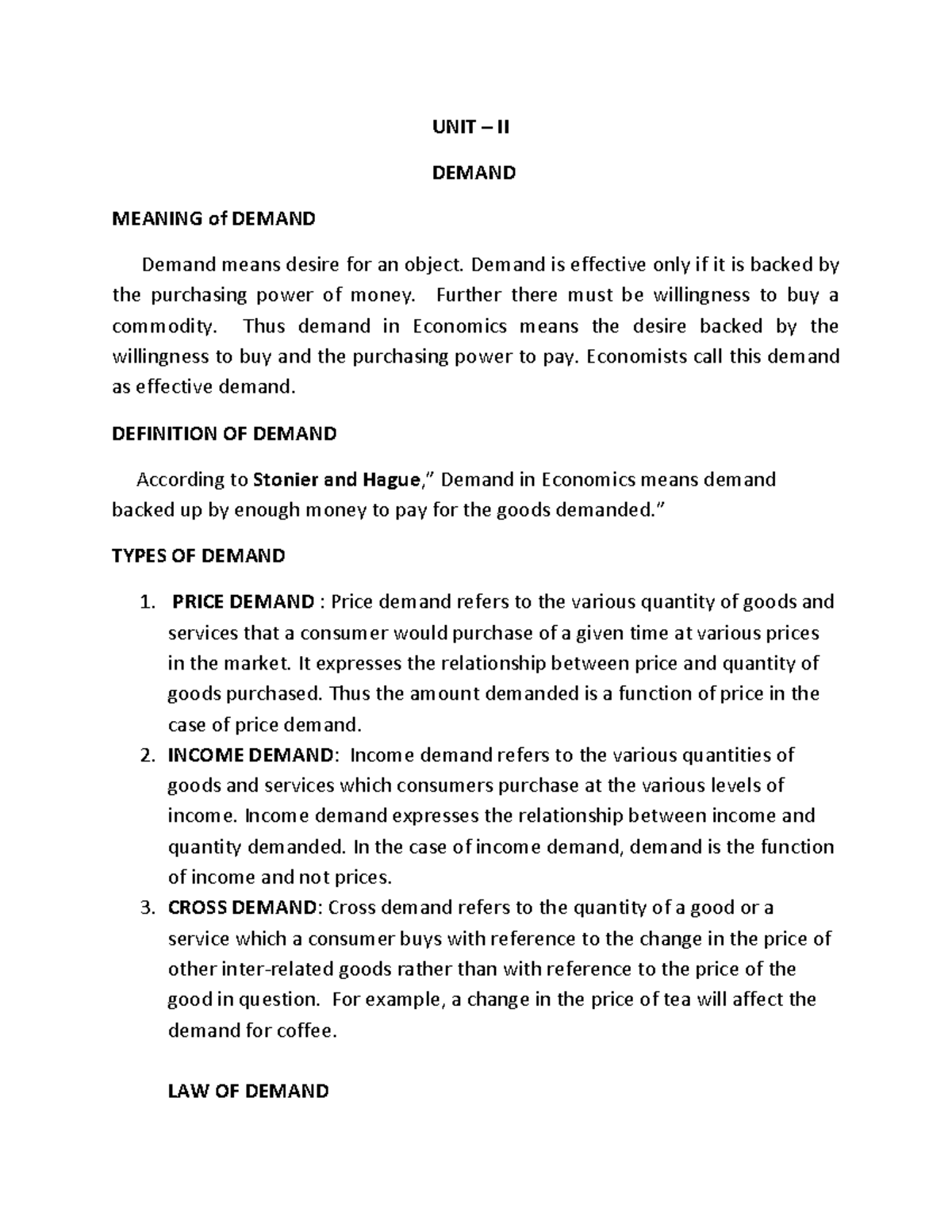 Price Elasticity - UNIT – II DEMAND MEANING of DEMAND Demand means ...