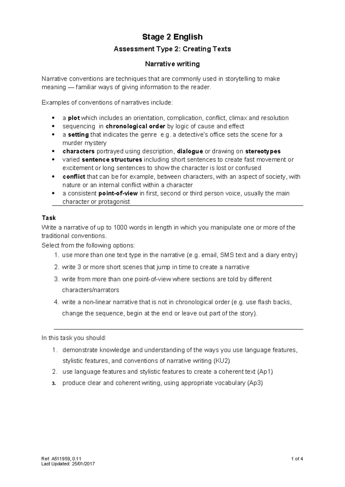 Narrative writing (A grade) - Stage 2 English Assessment Type 2 ...