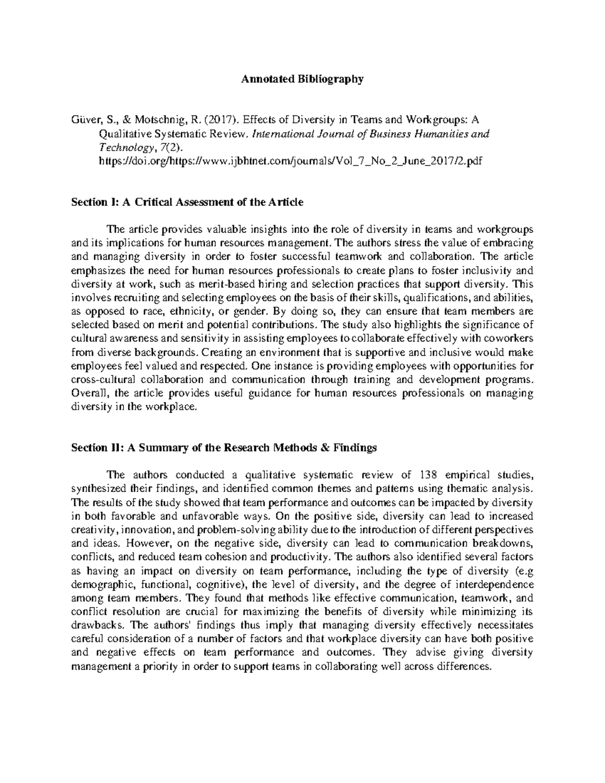 Annotated Bibliography - Annotated Bibliography Güver, S., & Motschnig, R. (2017). Effects of ...