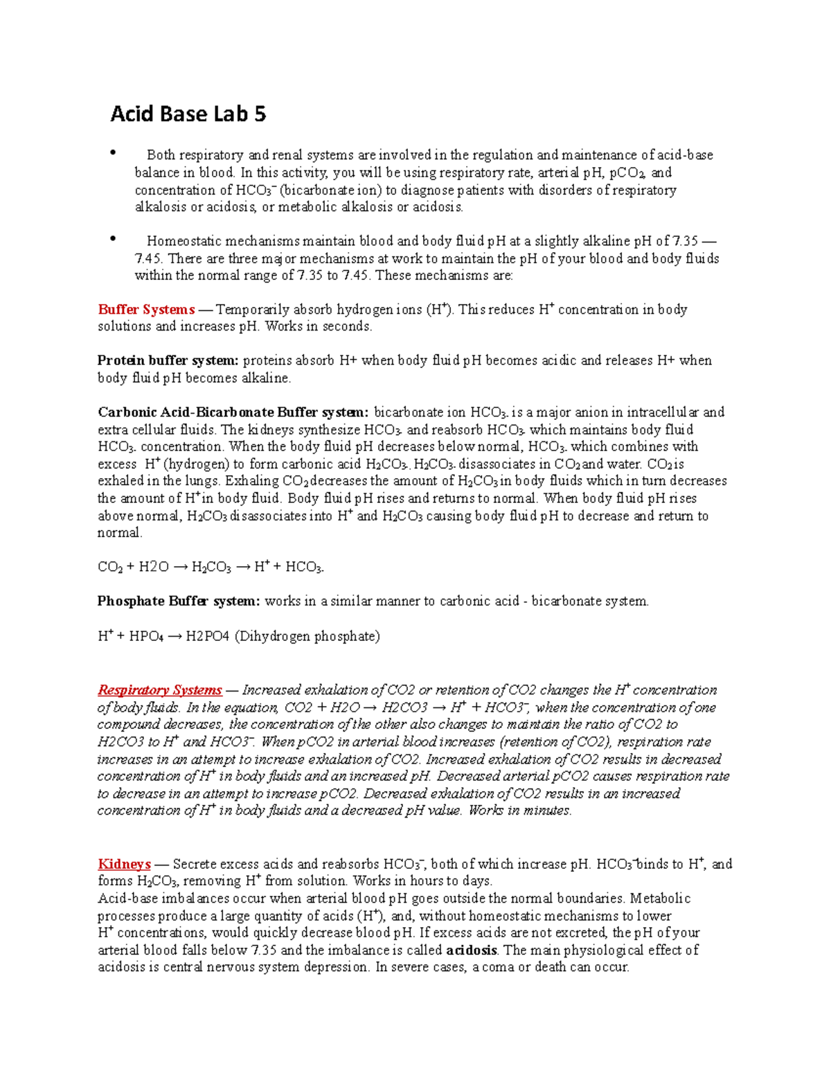 Acid Base Lab 5 - Acid Base Lab Assignments - Acid Base Lab 5 Both ...