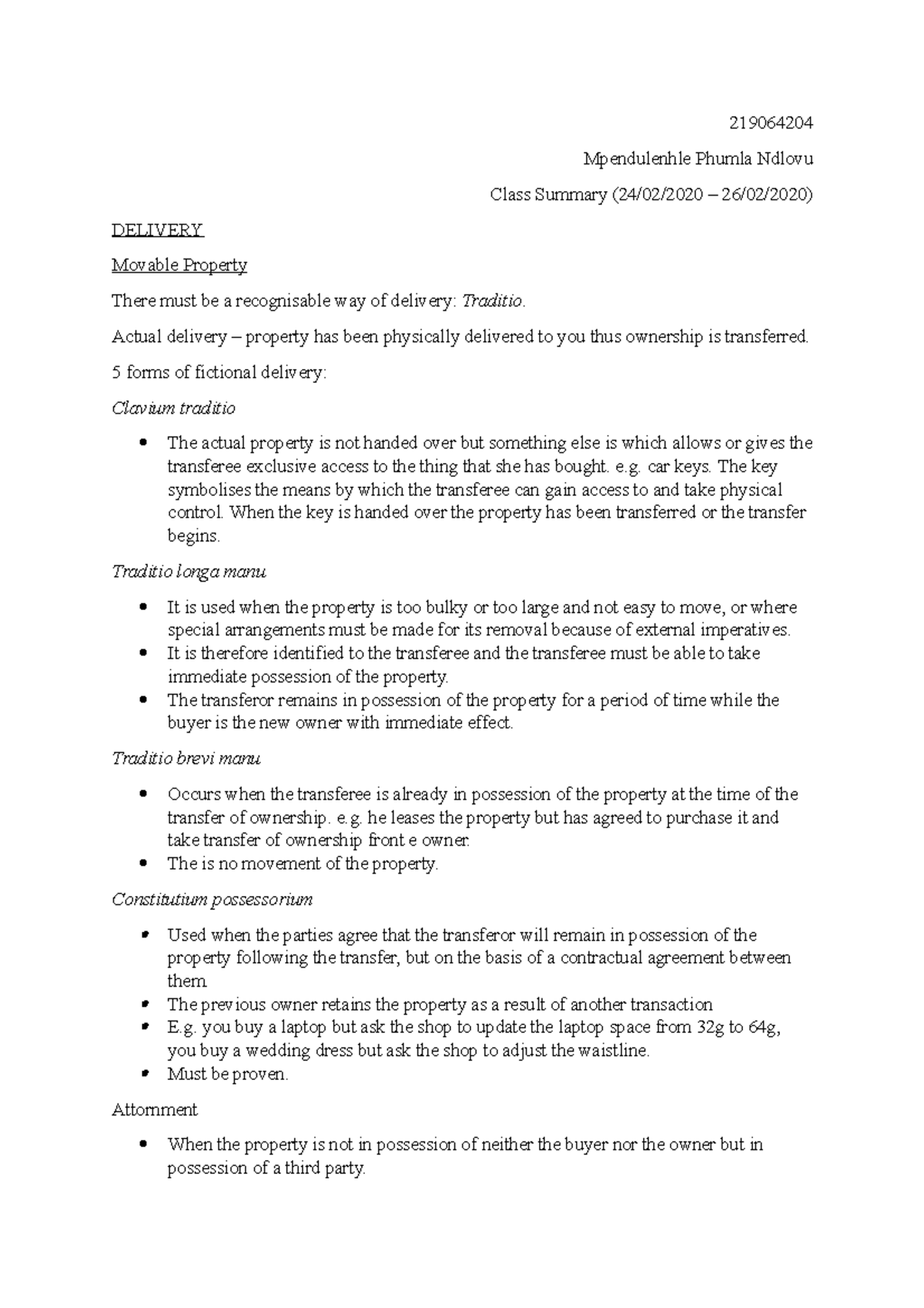 Class summary - 219064204 Mpendulenhle Phumla Ndlovu Class Summary (24 ...