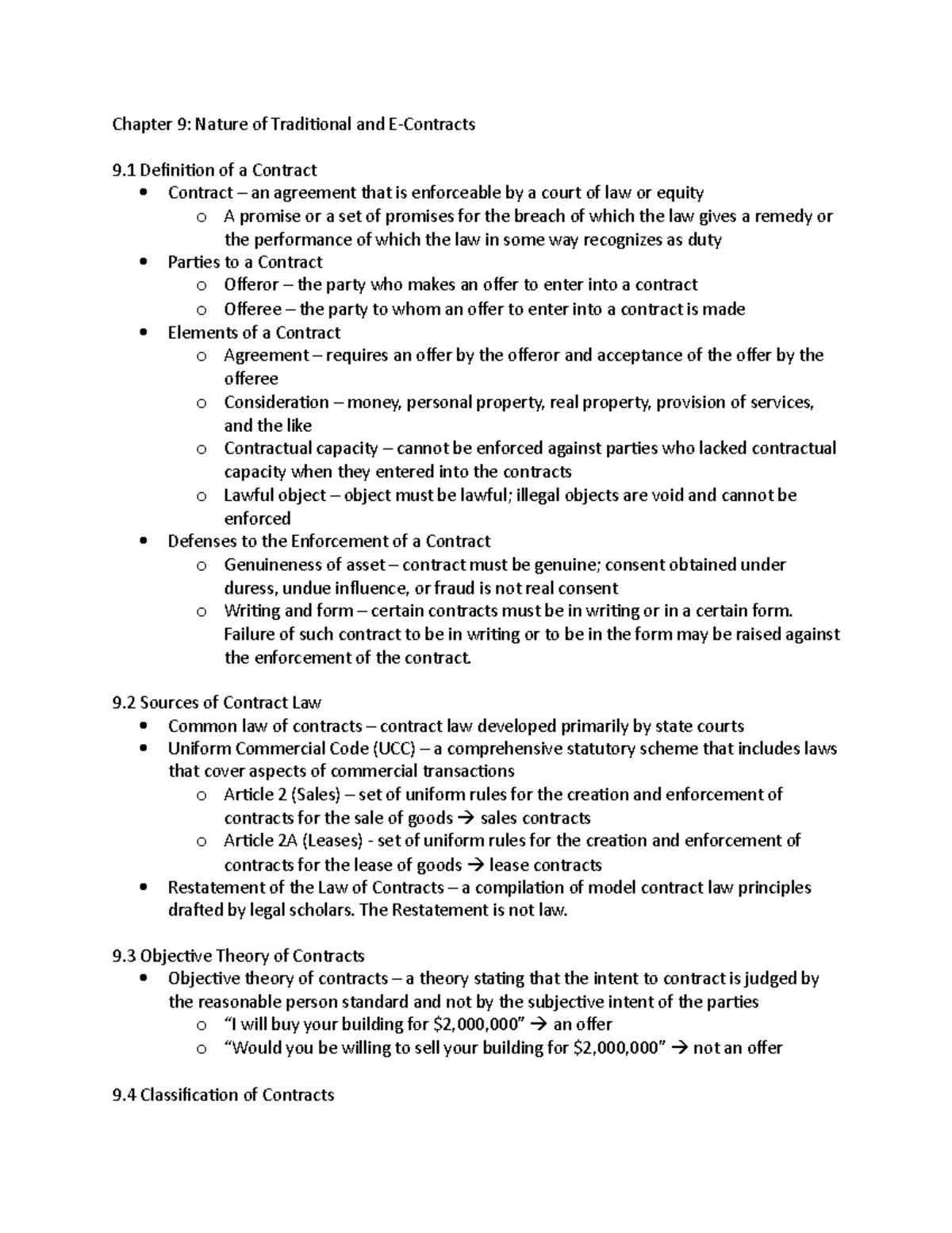 Chapter 9- Nature of Traditional and E-Contracts - Failure of such ...