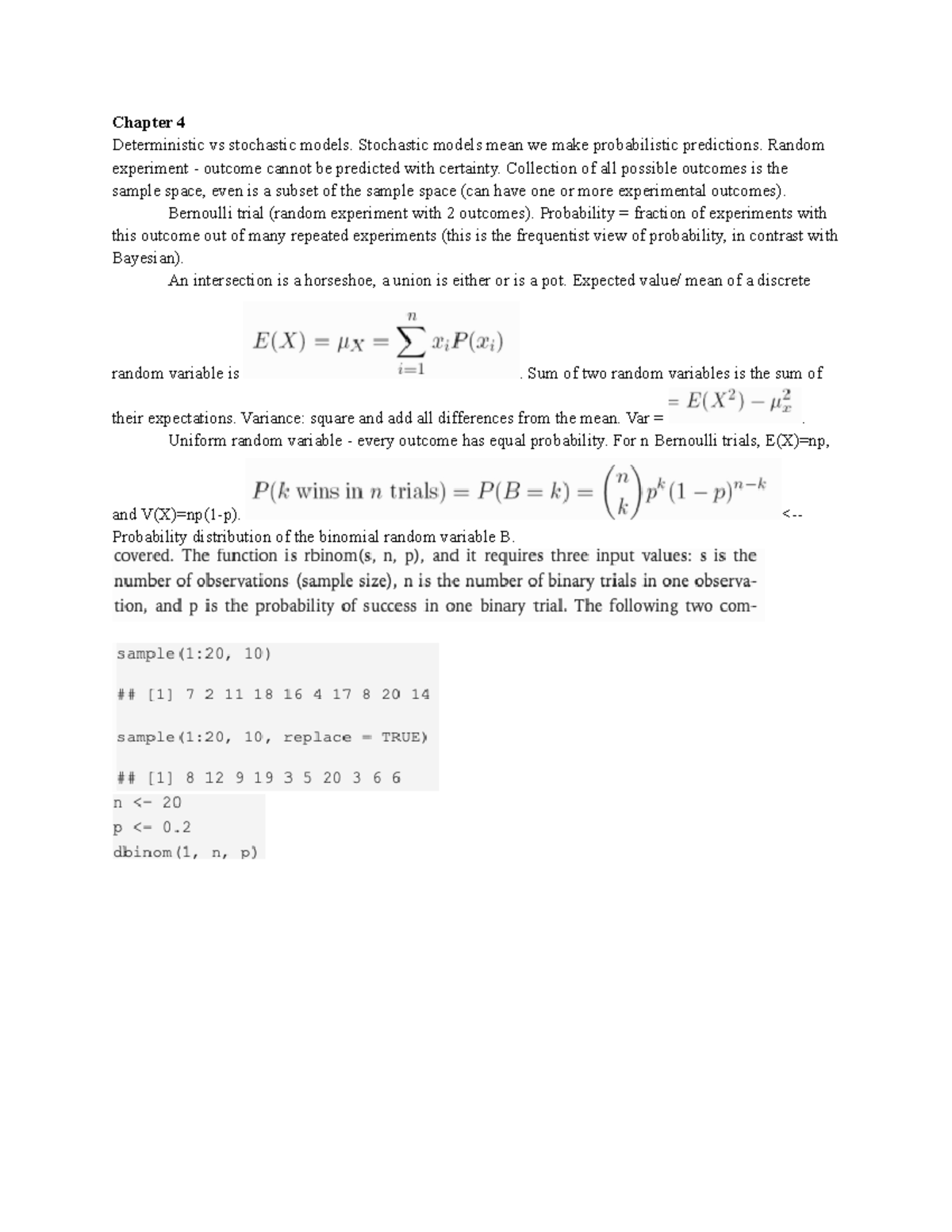 Bio Math Chapter 4, 6, 7 Notes - Chapter 4 Deterministic vs stochastic ...