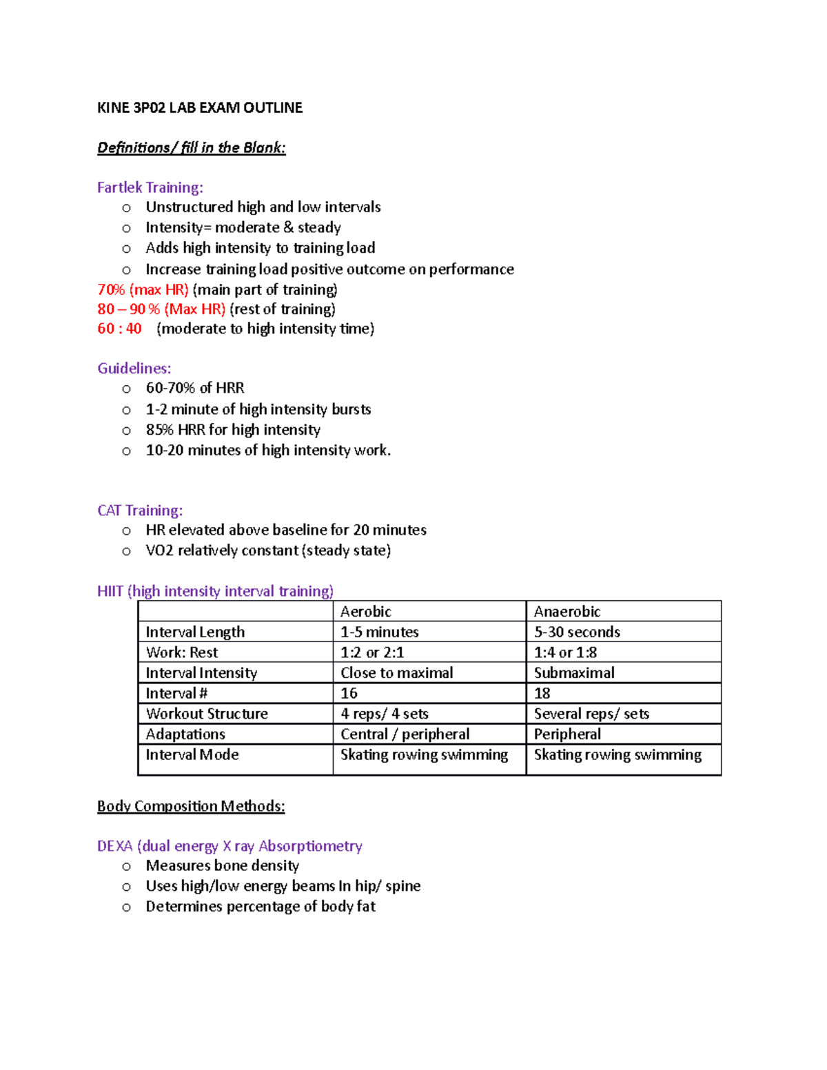 KINE 3P02 LAB EXAM Outline - KINE 3P02 LAB EXAM OUTLINE Definitions ...