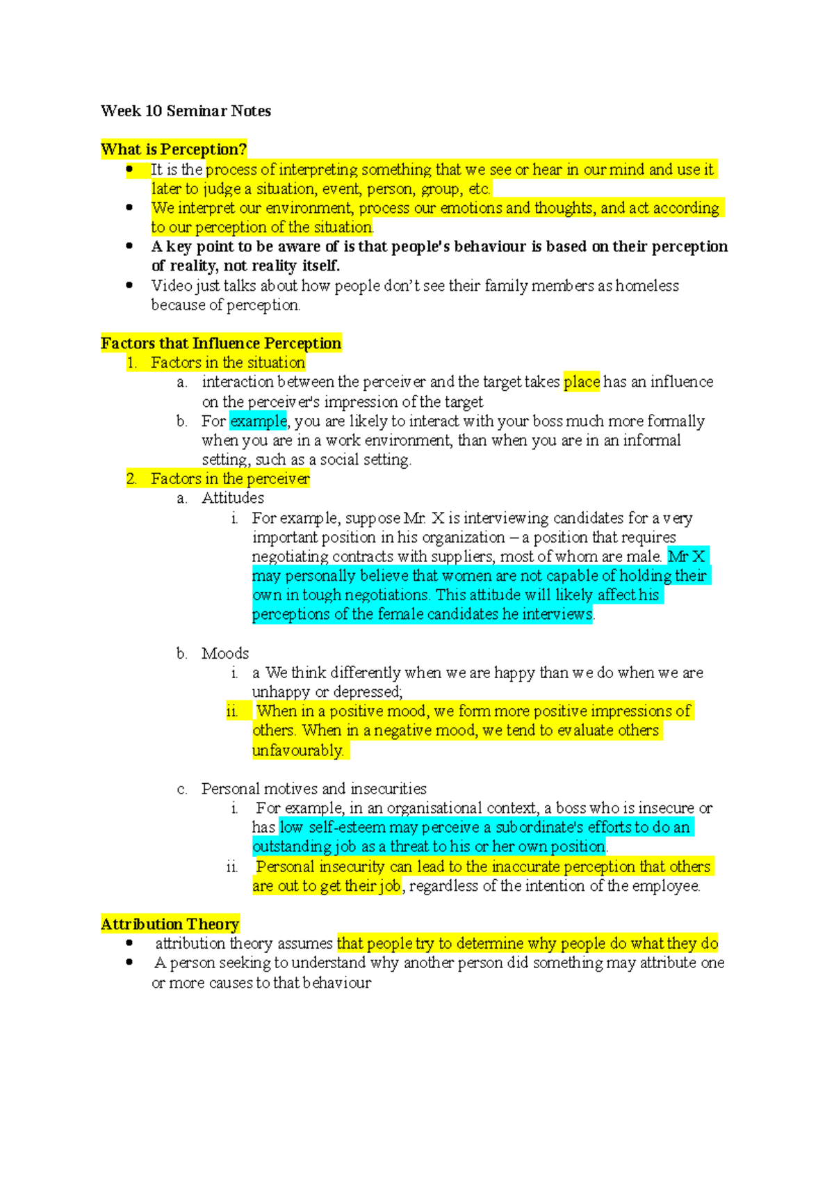 Week 10 Seminar Notes - Week 10 Seminar Notes What is Perception? It is ...