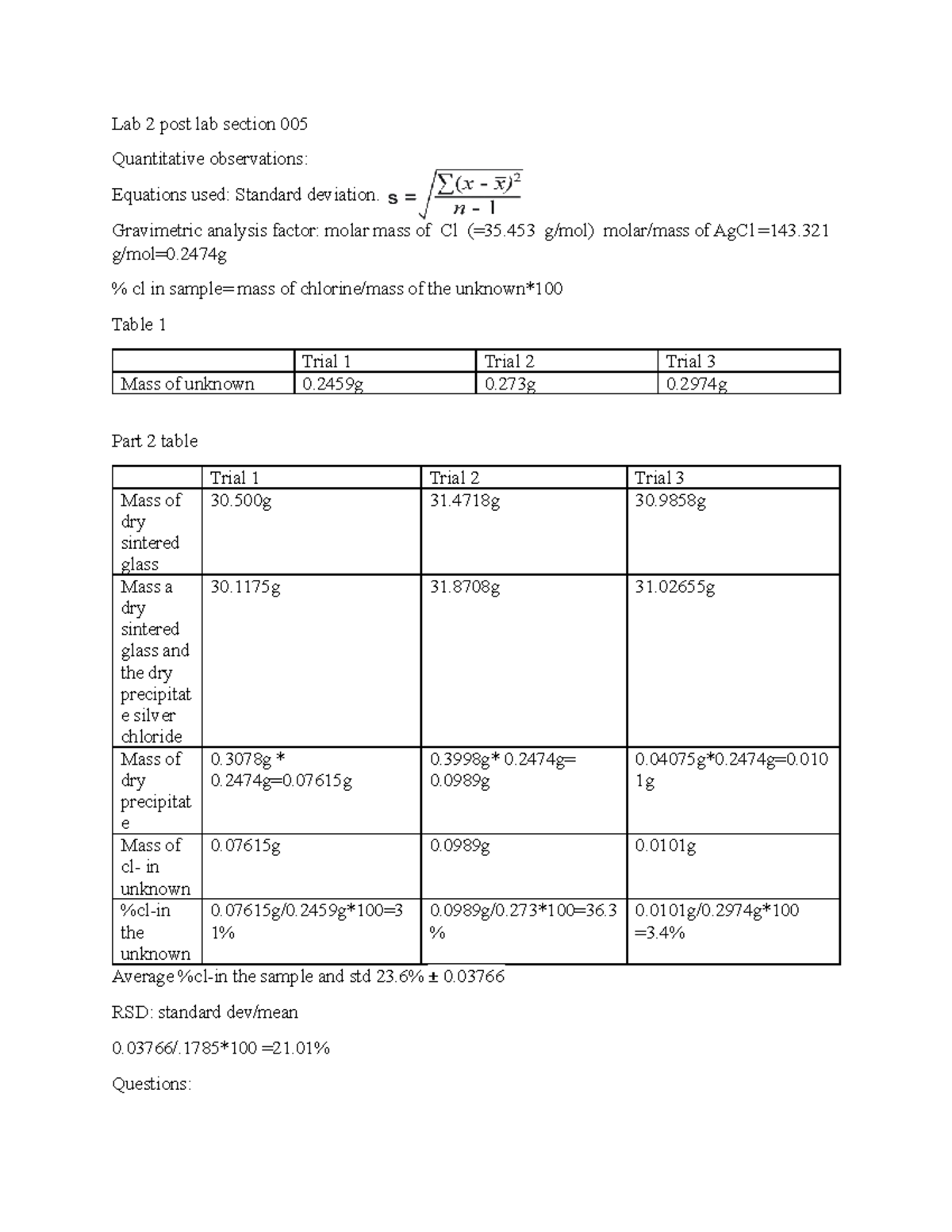 Lab 2 post lab section 005 - Lab 2 post lab section 005 Quantitative ...
