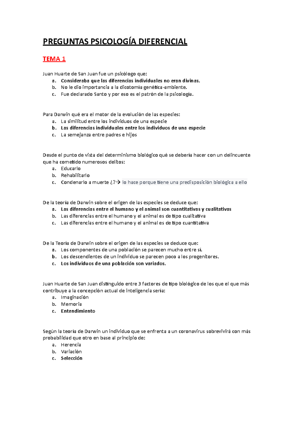 Preguntas PsicologíA Diferencial - PREGUNTAS PSICOLOGÍA DIFERENCIAL ...