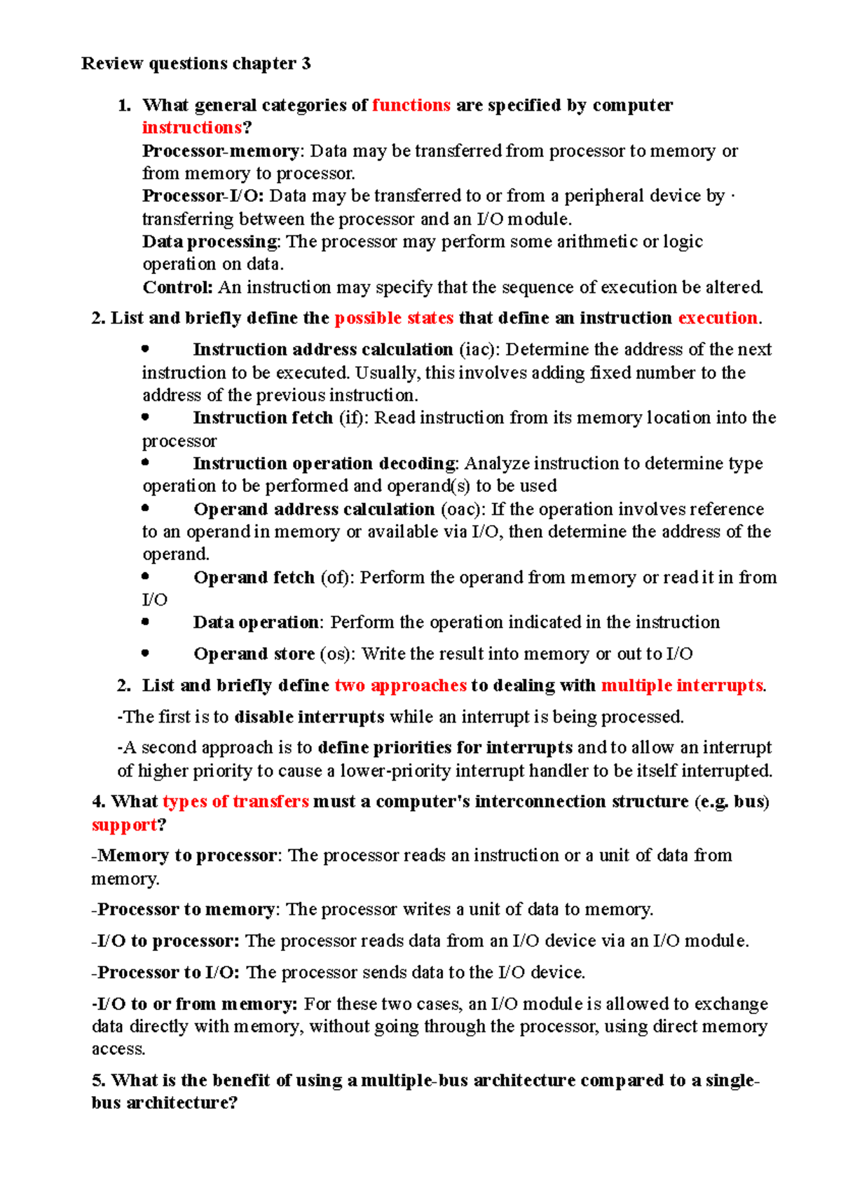 Review questions chapter 3 3 - What general categories of functions are specified by computer ...