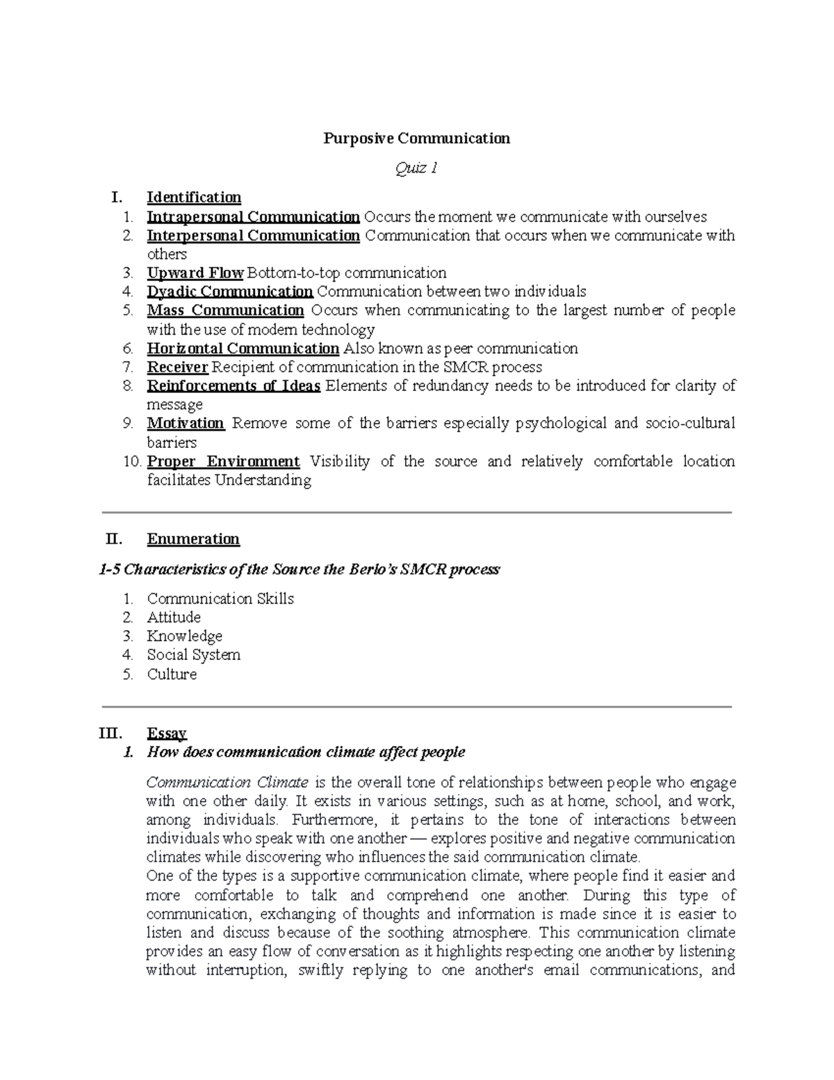 Purposive Communication Quiz 1 - Identification 1. Intrapersonal ...