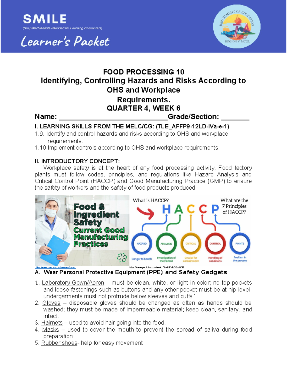 FP10 Q4 LP6 WEEK 6 1 - FOOD PROCESSING 10 Identifying, Controlling ...
