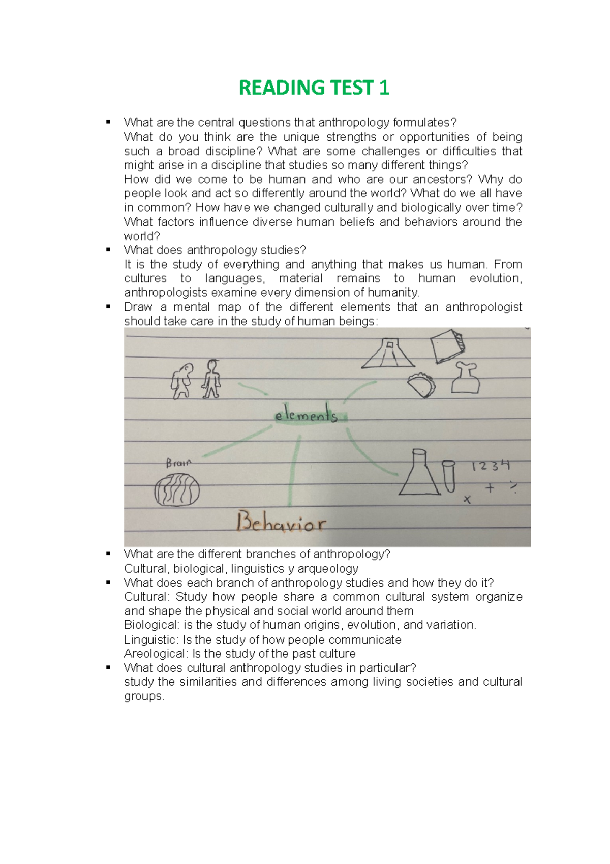 Antripology - activity 1 - READING TEST 1 § What are the central ...