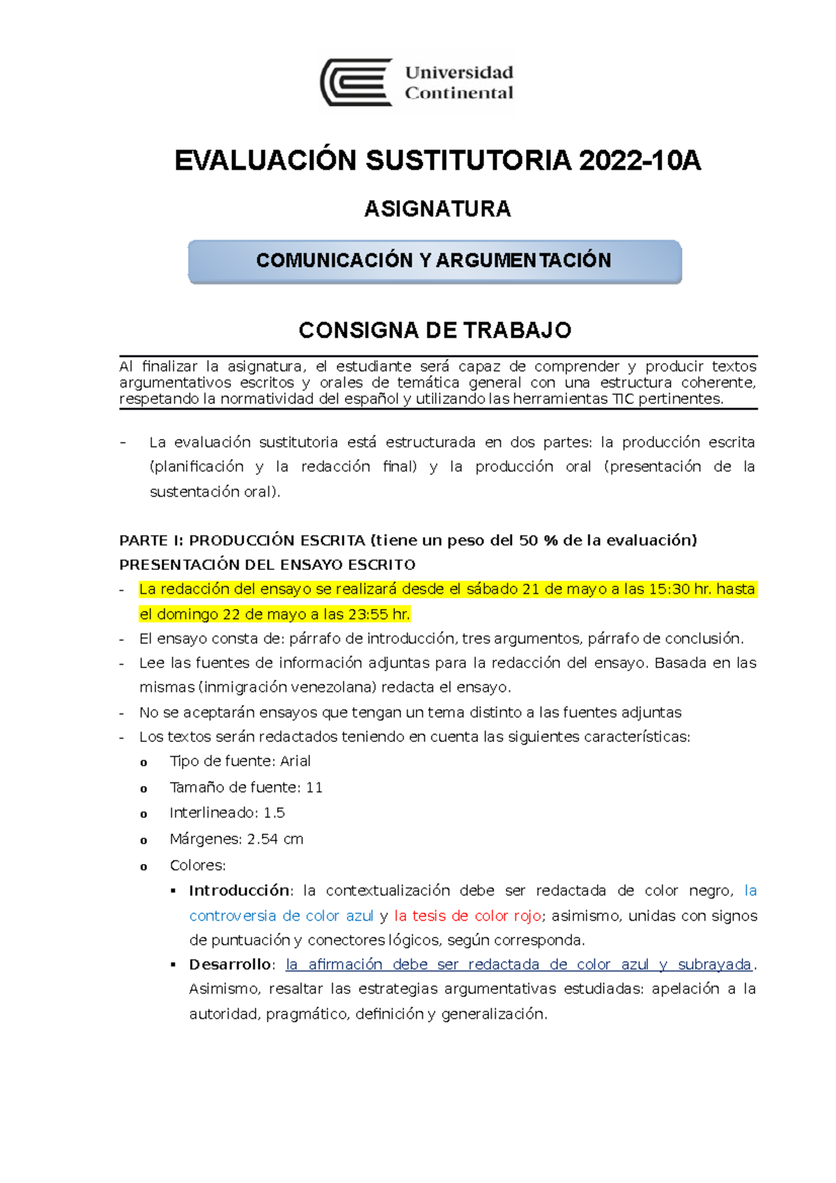 Consigna para la evaluación sustitutoria 2022-10A - EVALUACIÓN SUSTITUTORIA 2022-10A ASIGNATURA ...