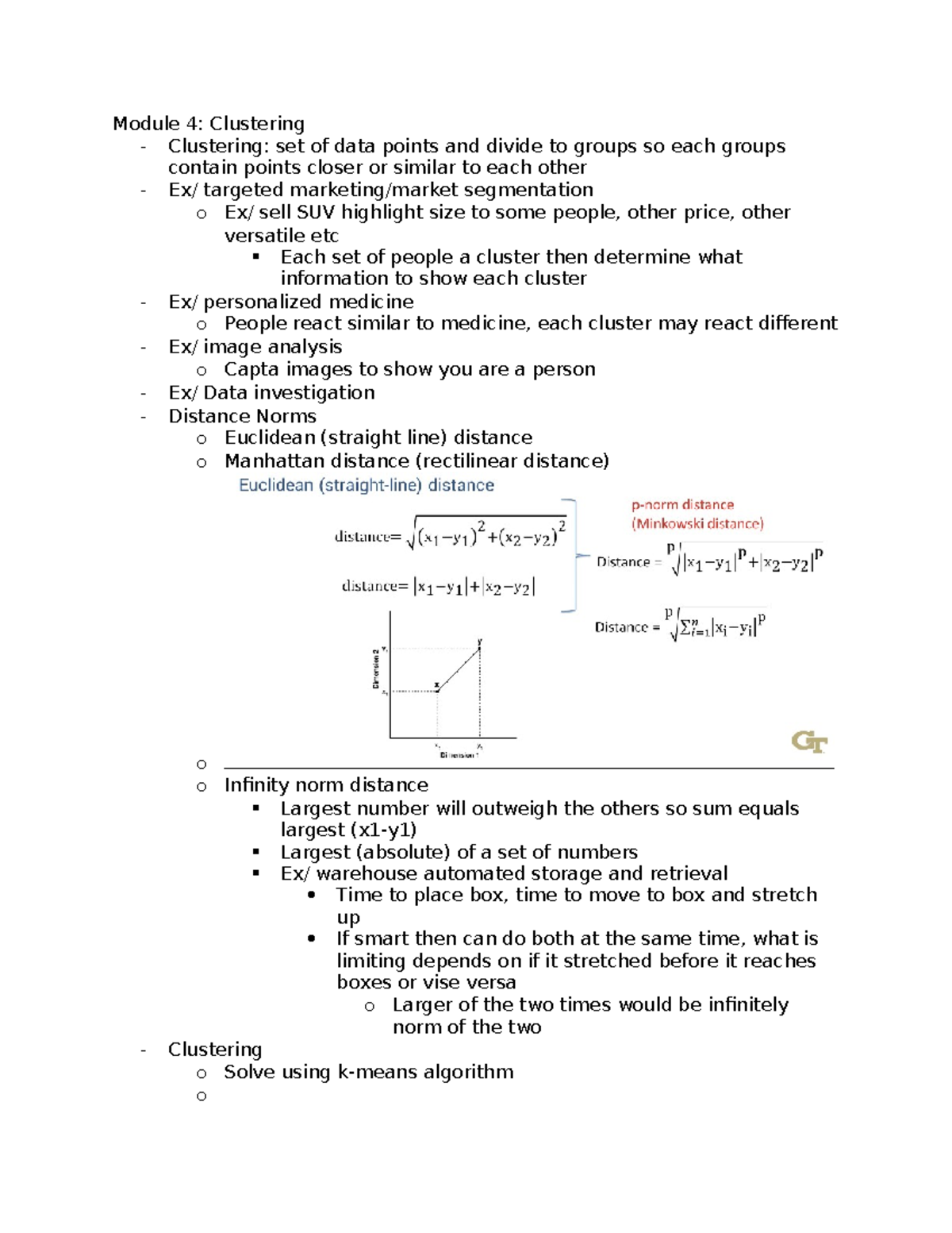 Module 4 notes - Module 4: Clustering - Clustering: set of data points ...