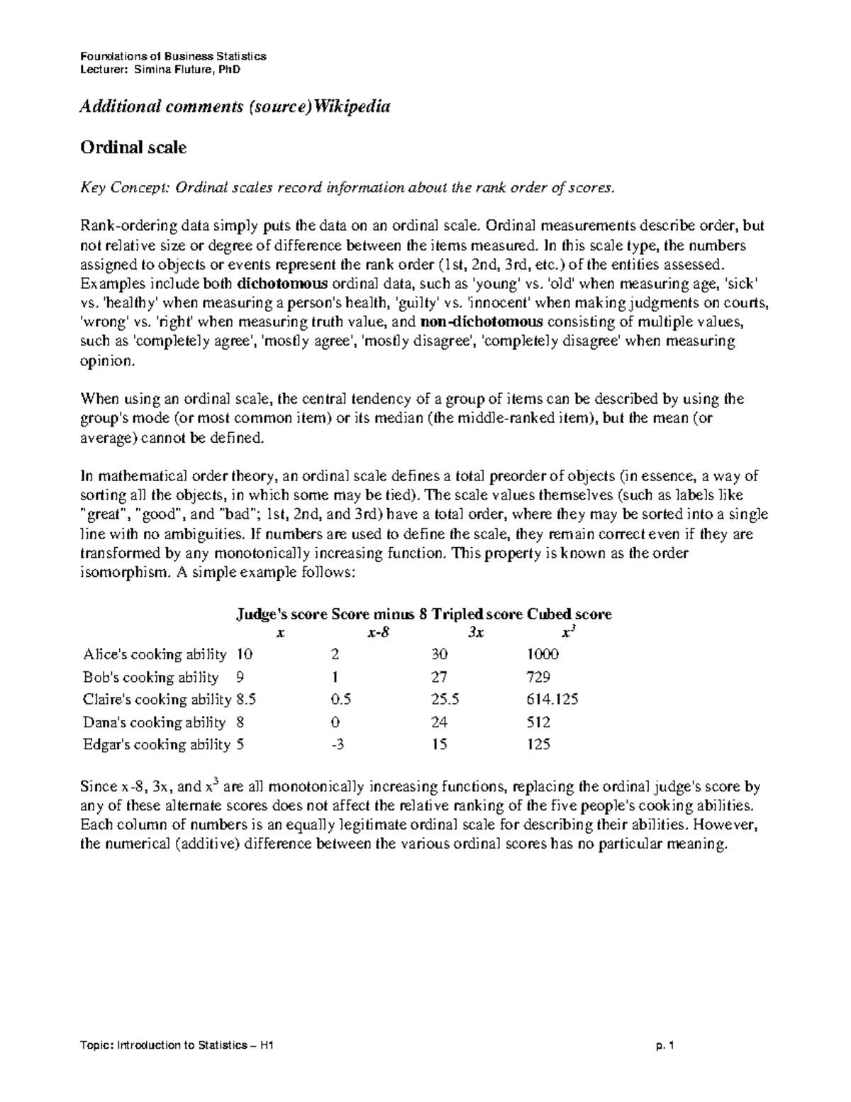 L1-Ordinal vs Interval - Additional Notes - Foundations of Business ...