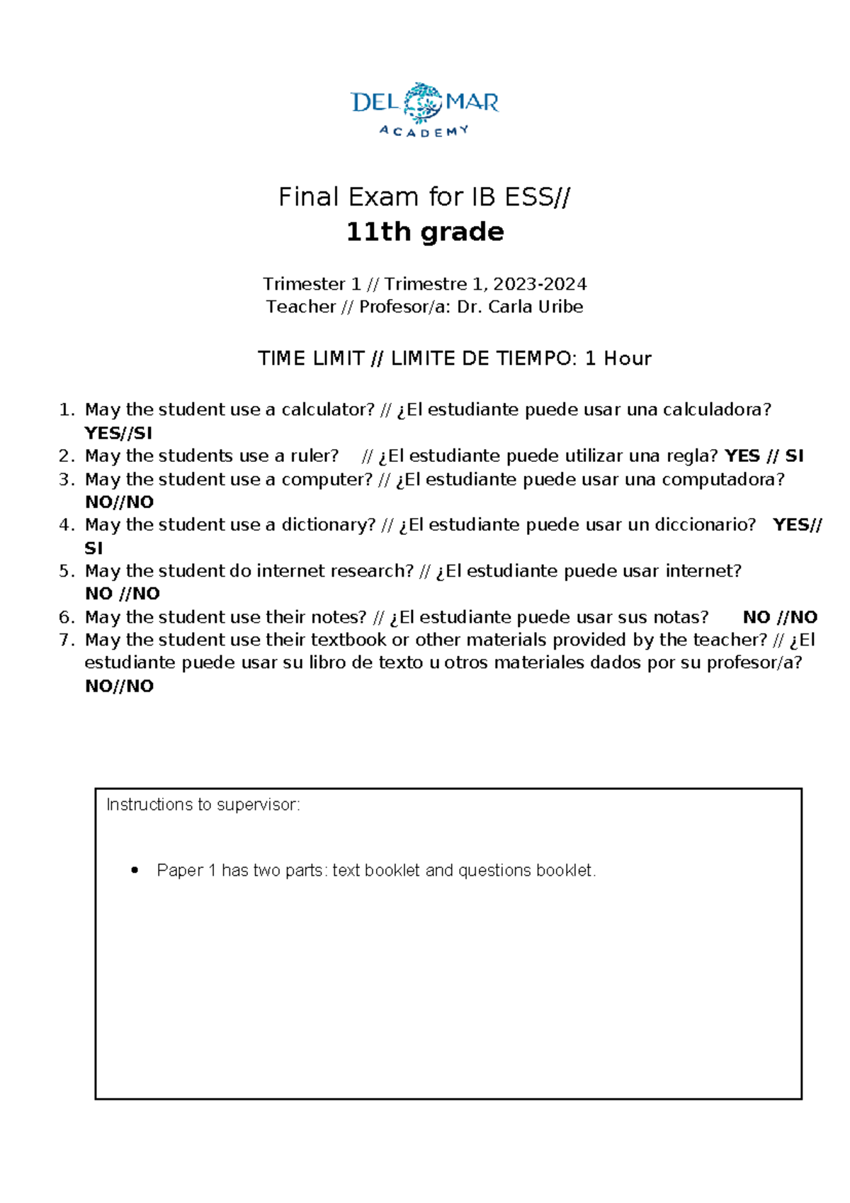 Environmental systems and societies paper 1 question booklet SL - Final ...