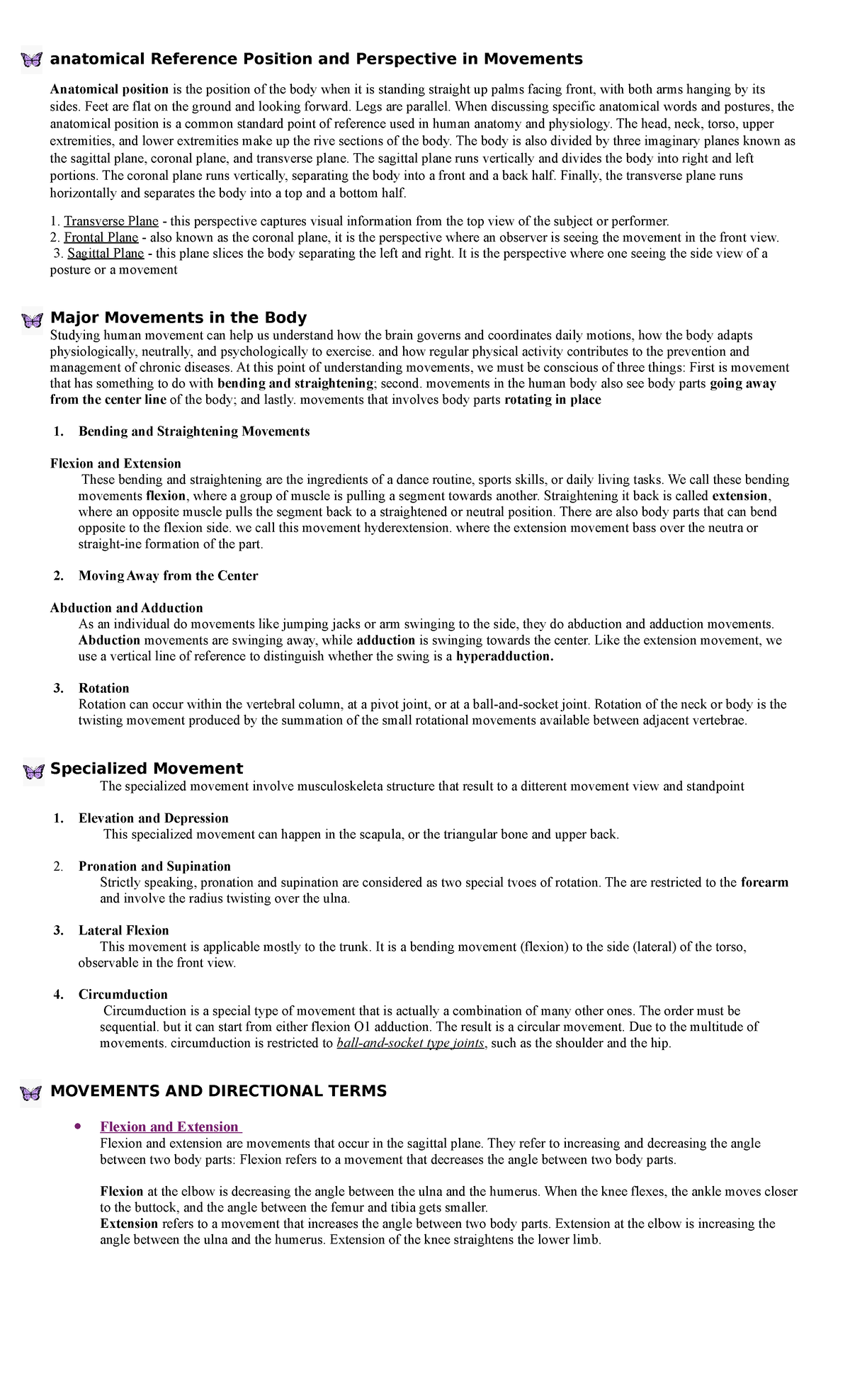 Notes FOR Pathfit - hhhhhhhh - anatomical Reference Position and ...