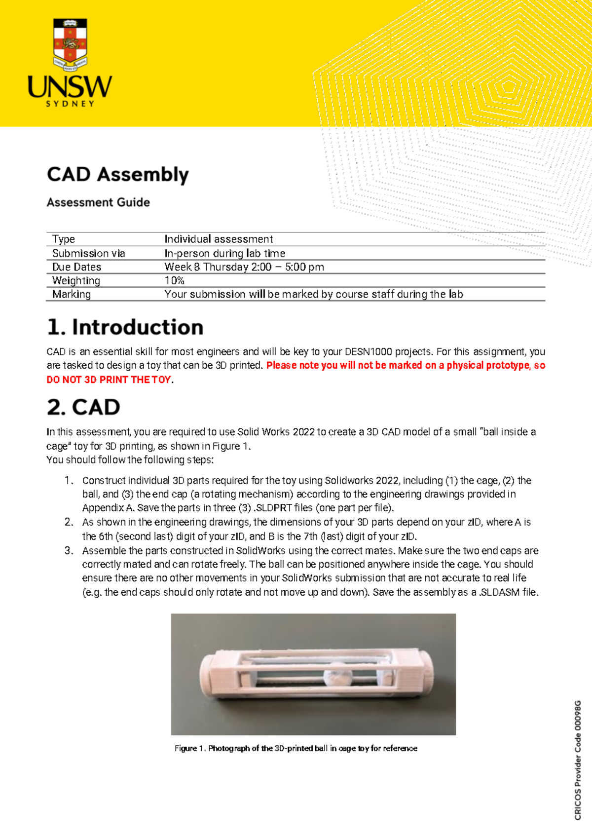 MECH - Assignment - CAD assessment guide - Type Individual assessment ...