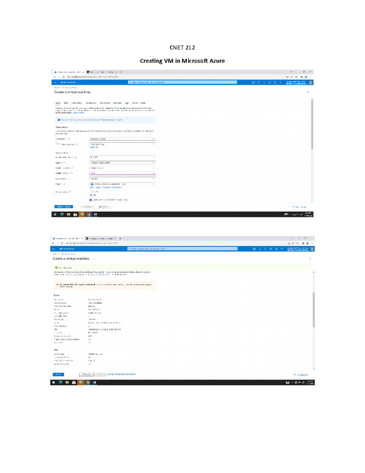 Creating Vm In Microsoft Azure Lab7 Cnet 212 Cnet 212 Creating Vm