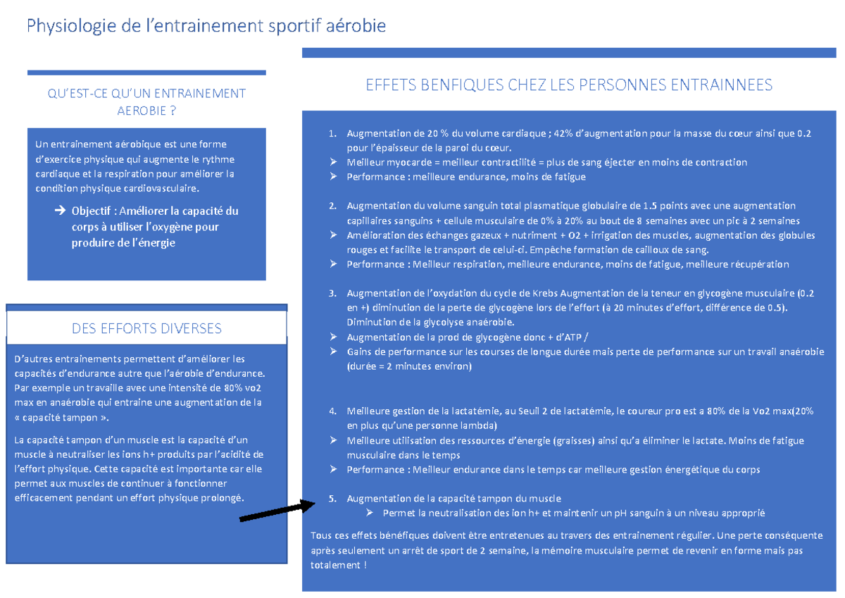 Carte mentale physiologie de l'effort - Staps L2 - Physiologie de l'entrainement - Augmentation ...