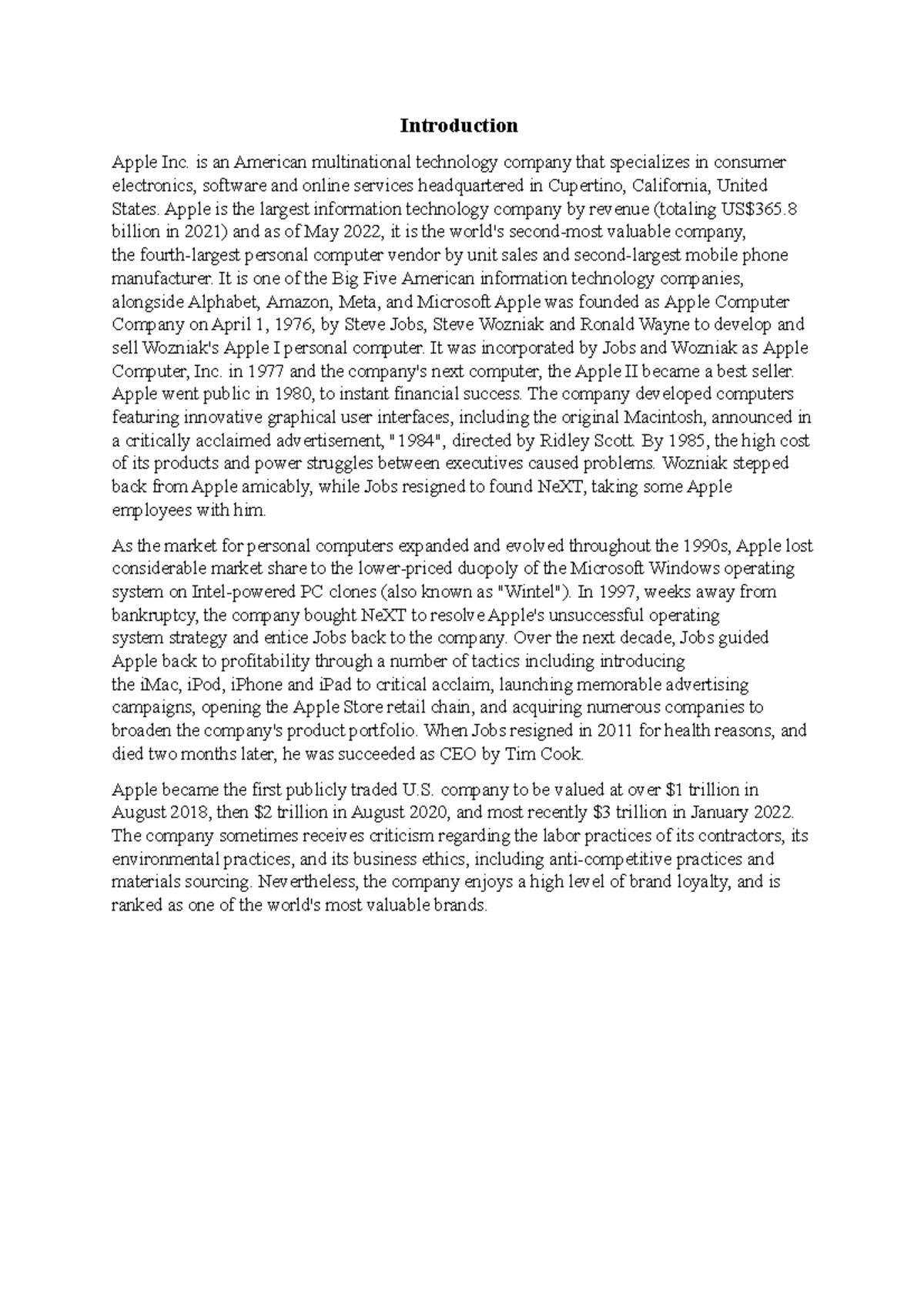 Apple Introduction - easy - Introduction Apple Inc. is an American ...