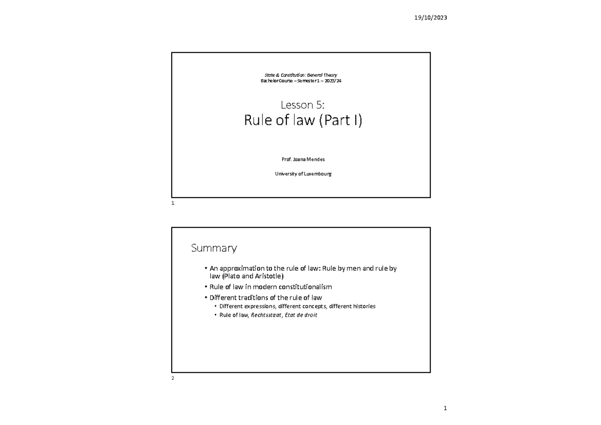 Theme 5-I-Handouts - Powerpoint - Lesson 5: Rule of law (Part I) Prof ...
