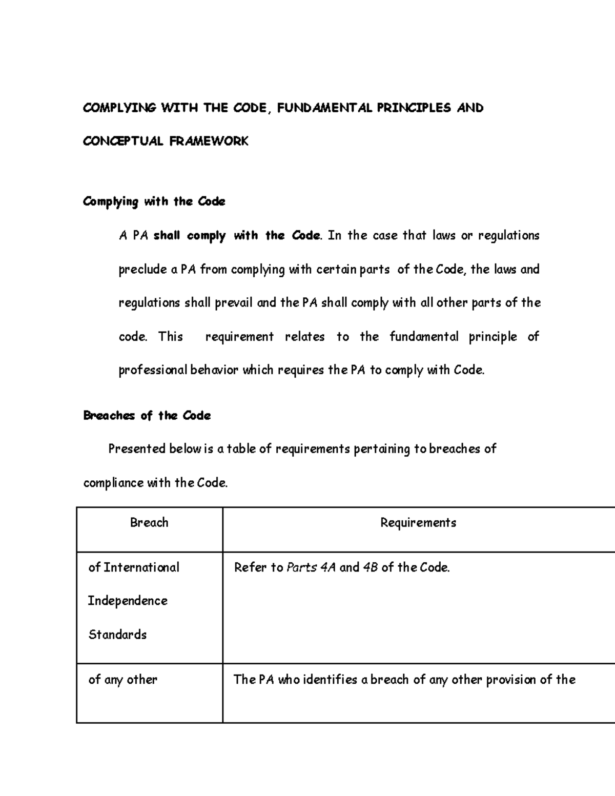 Complying WITH THE CODE, Fundamental Principles AND Conceptual ...