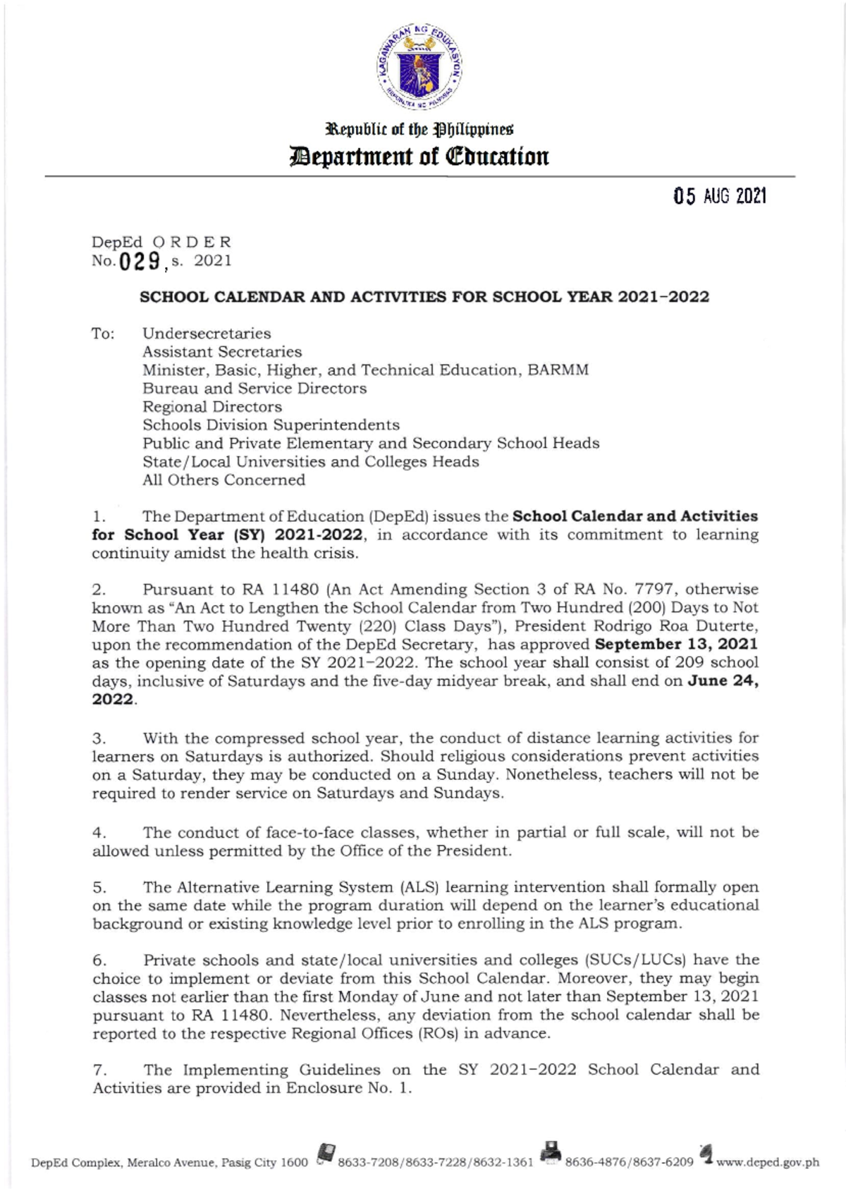 Deped Order s22 2019 implementing school - Bachelor of Secondary ...