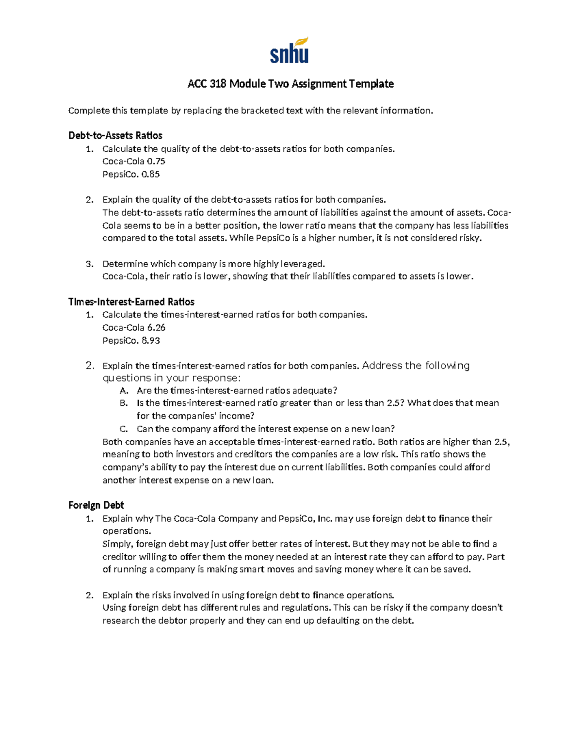 ACC 318 Module Two Assignment - Debt-to-Assets Ratios 1. Calculate the ...