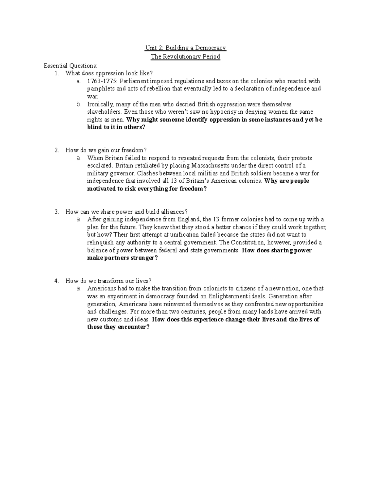 Unit 2 Building a Democracy (Guided Notes) - Unit 2: Building a ...