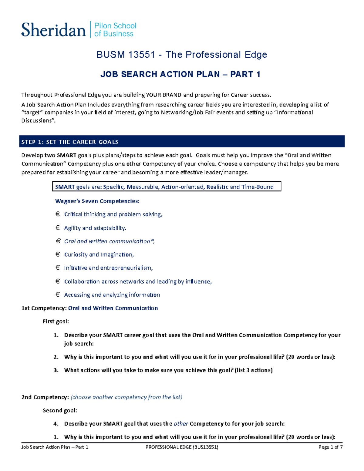 3. Job Search Action Plan - Steps 1 to 6 - BUSM 13551 - The ...