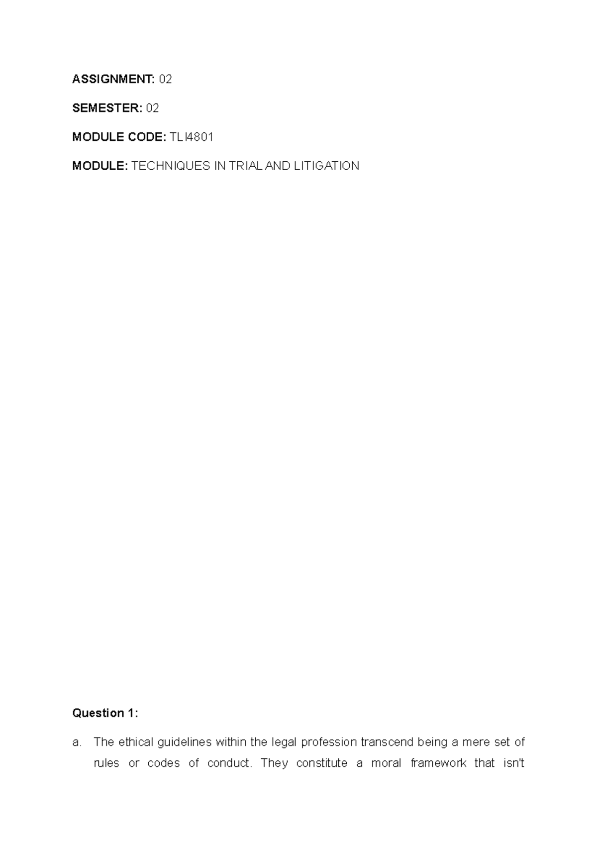 TLI4801 Assign 2 Sem 2 2023 - ASSIGNMENT: 02 SEMESTER: 02 MODULE CODE: TLI MODULE: TECHNIQUES IN ...