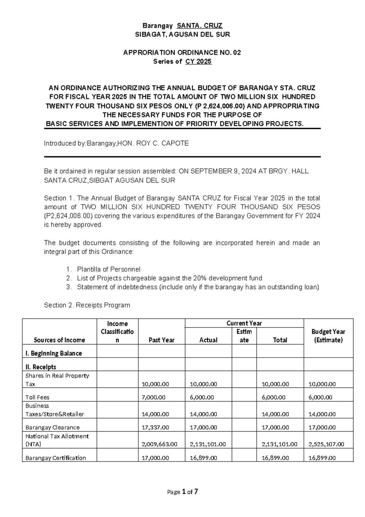 Barangay Appropriation Ordinance - Revised Blank - Barangay SANTA. CRUZ ...