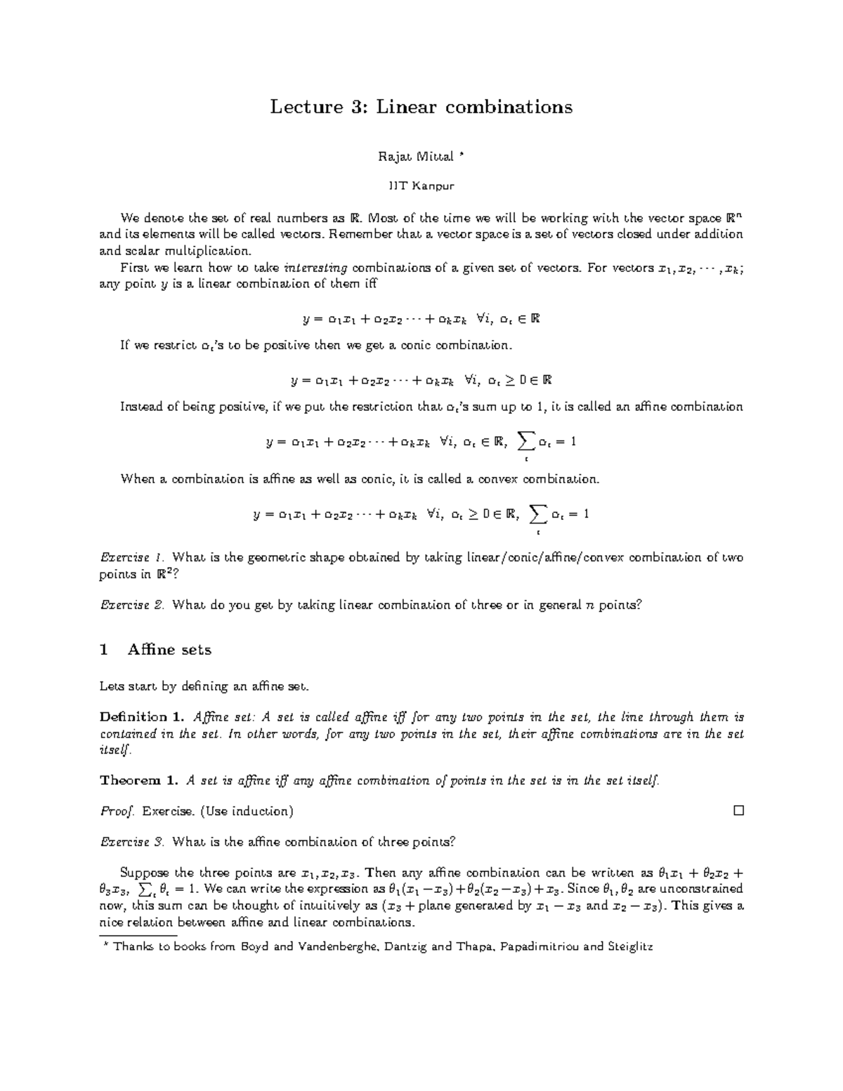 Linear Affine And Convex Combinations Lecture 3 Linear Combinations 1665