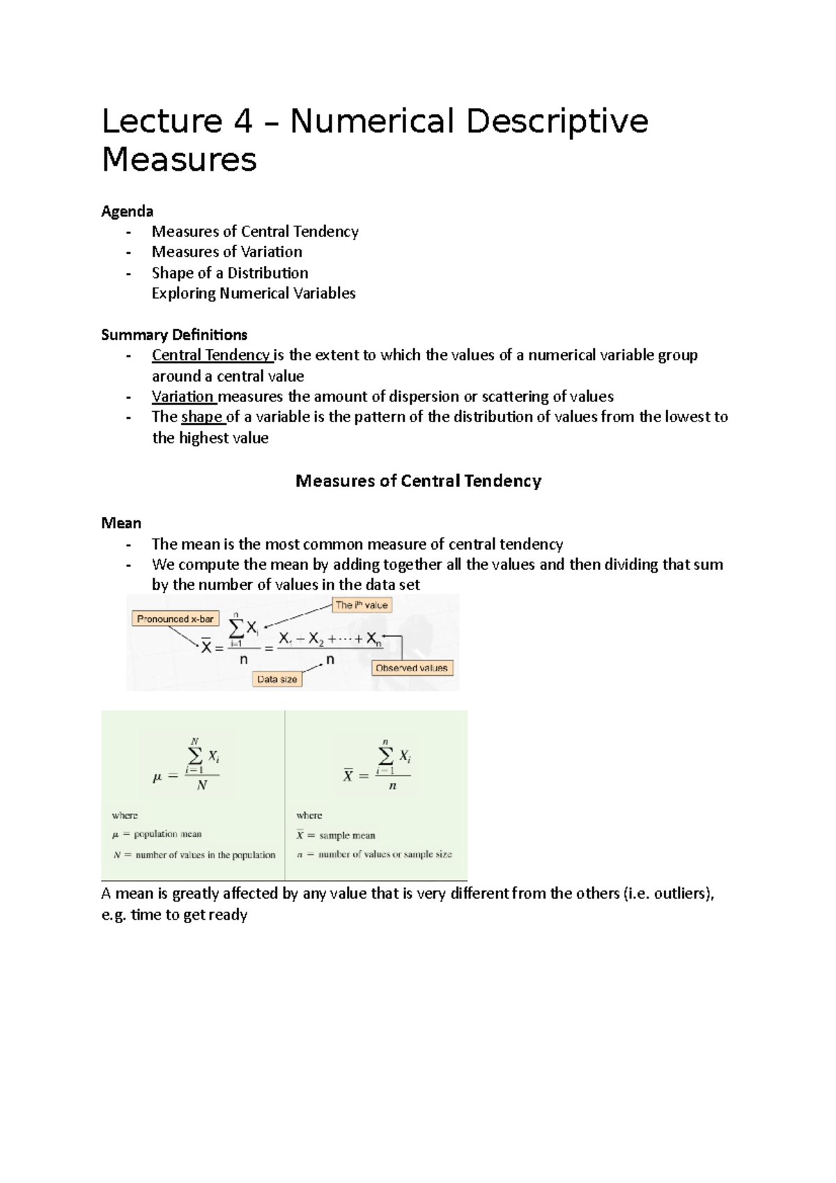 4 Numerical Descriptive Measures Lecture 4 Numerical Descriptive