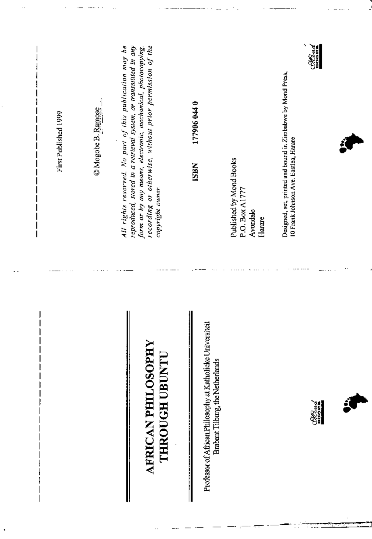 Ramose - The philosophy of Ubuntu and Ubuntu as a philosophy ...