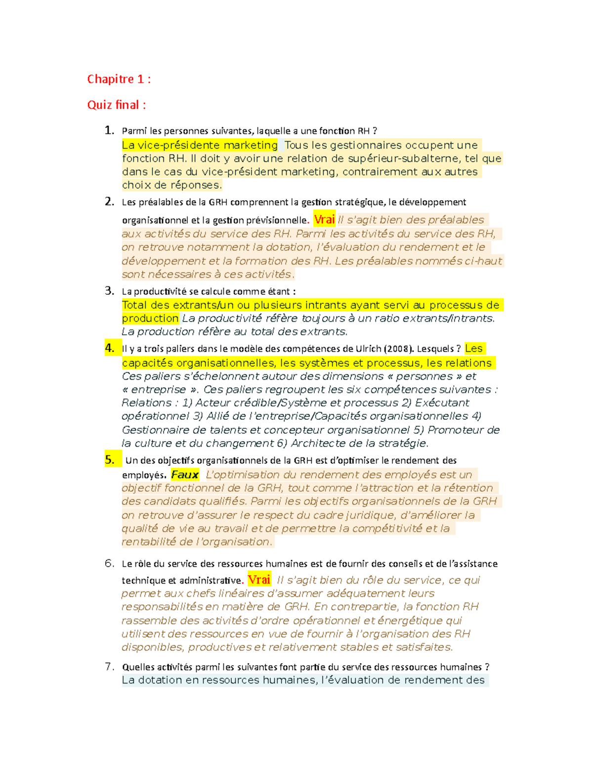QUIZ -ORH1600-Chapitren 1 - Chapitre 1 : Quiz final : 1. Parmi les ...
