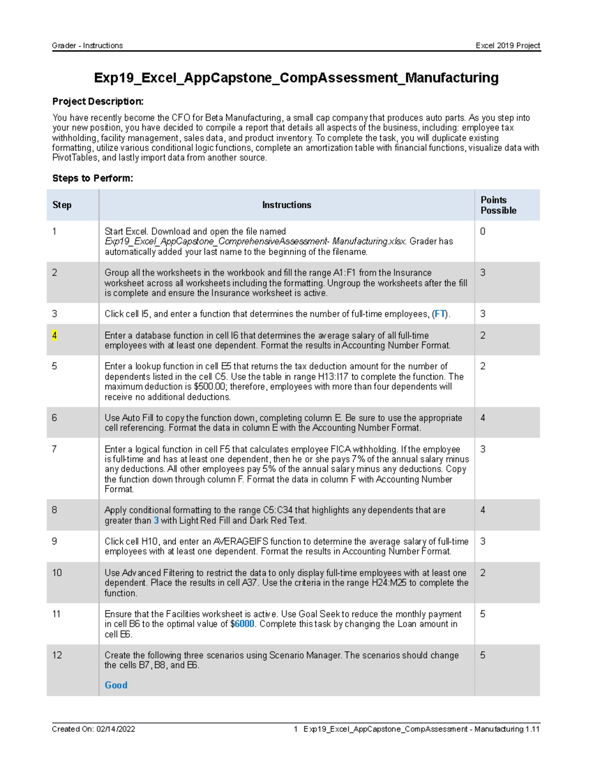 Exp19 Excel App Capstone Comp Assessment Manufacturing Instructions ...