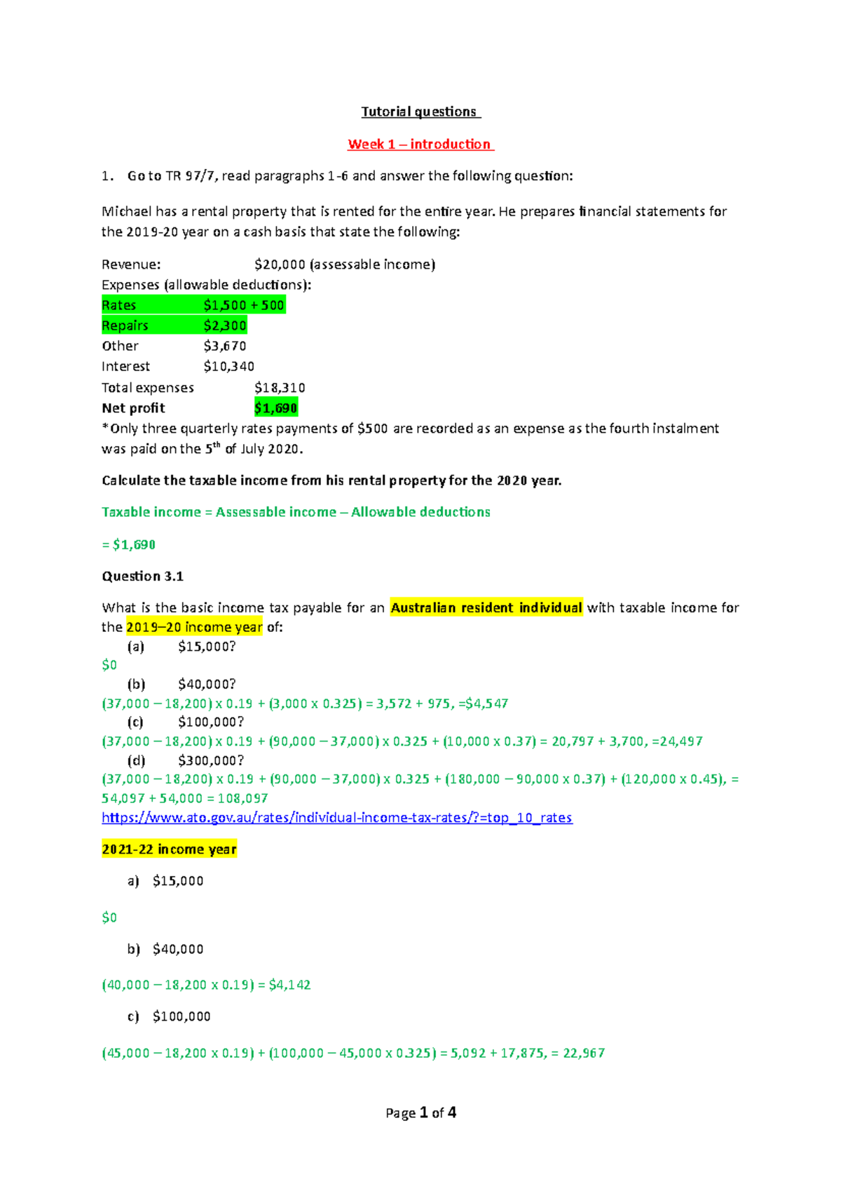 Tutorial Questions S1 Session 1 Tutorial Questions Week 1 Introduction Go To Tr 977 Read