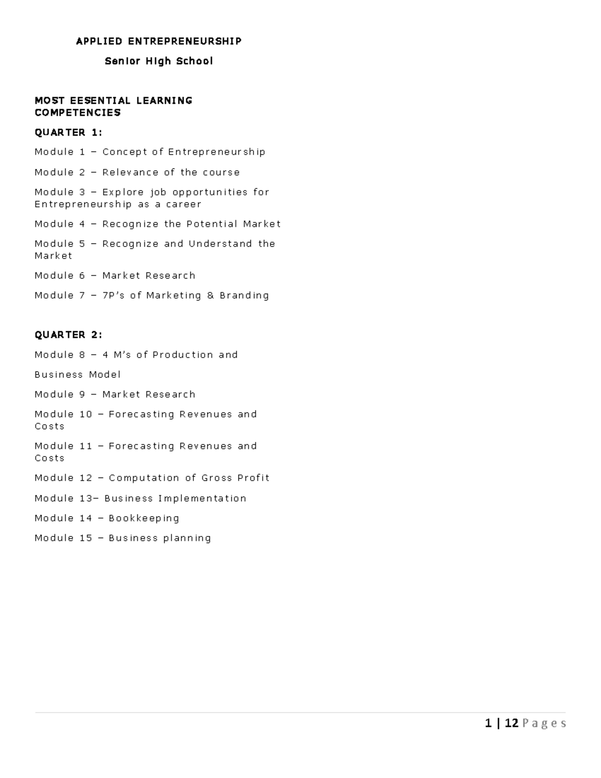 Handouts Entrep Q1 W1 Relevance Student - A P P L I E D E N T R E P R E N E U R S H I P S e n i ...