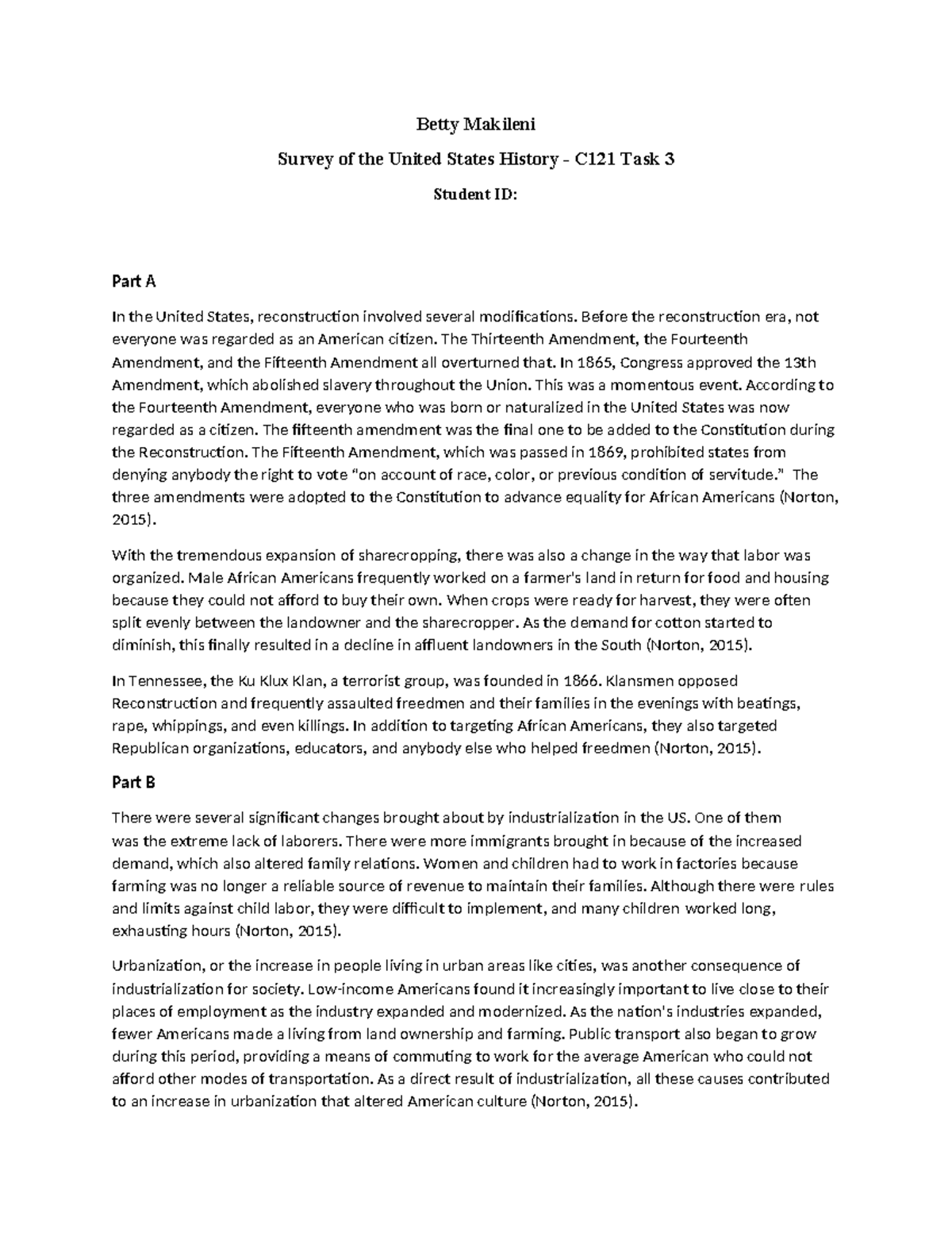 C121 Task3 - passed no revision - Betty Makileni Survey of the United ...