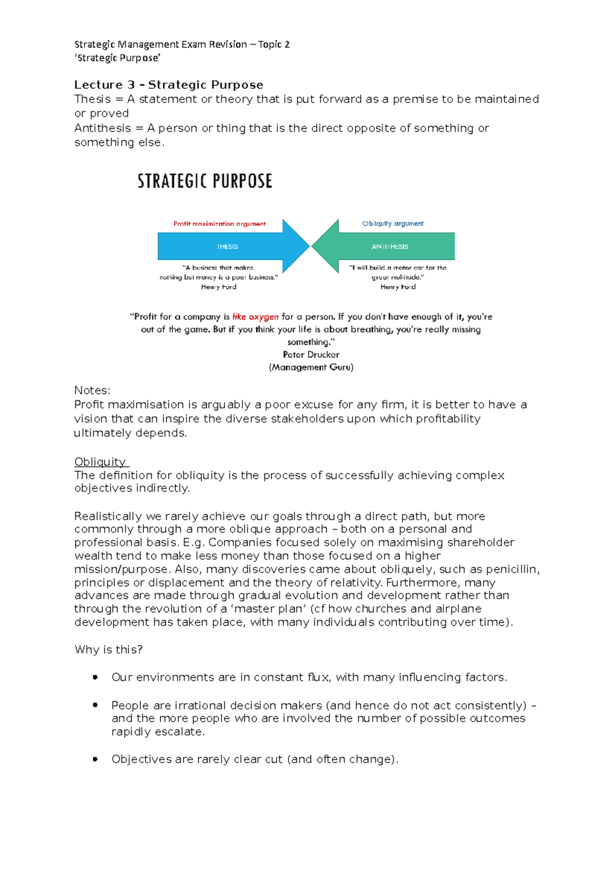 Topc 2 - Strategic Purpose - Strategic Management Exam Revision – Topic ...