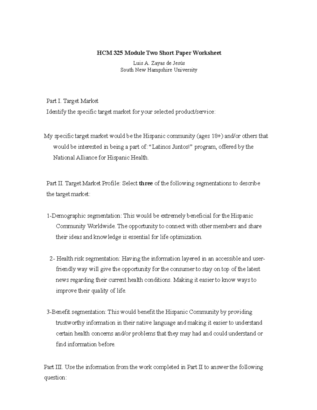 HCM 325 Module Two Short Paper Worksheet - HCM 325 Module Two Short ...