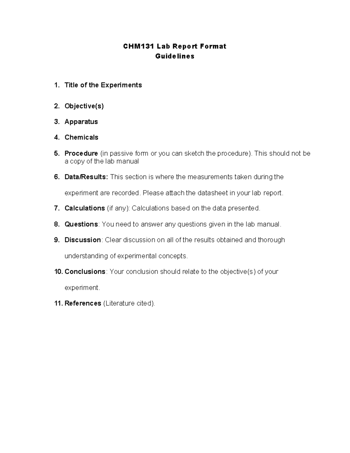 CHM131 Lab Report Format - CHM131 Lab Report Format Guidelines Title of ...
